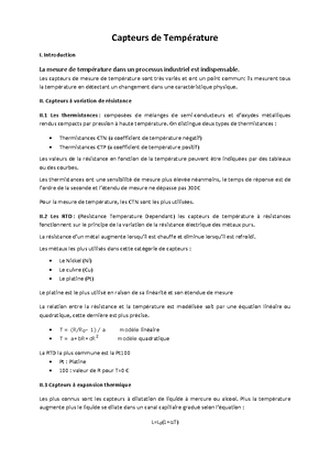 Chapitre 2 capteurs et instrumentation - Caractéristiques Métrologiques des Capteurs et ...