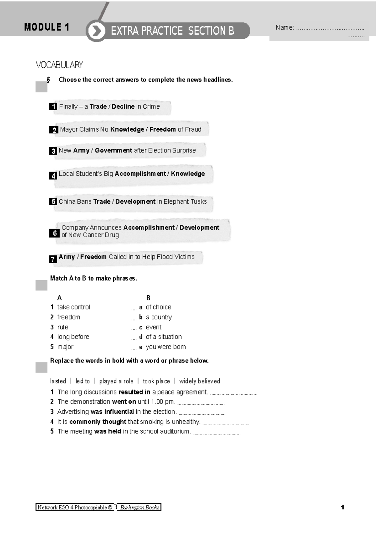 Module 1 B Network - VOCABULARY 1 § Choose the correct answers to ...