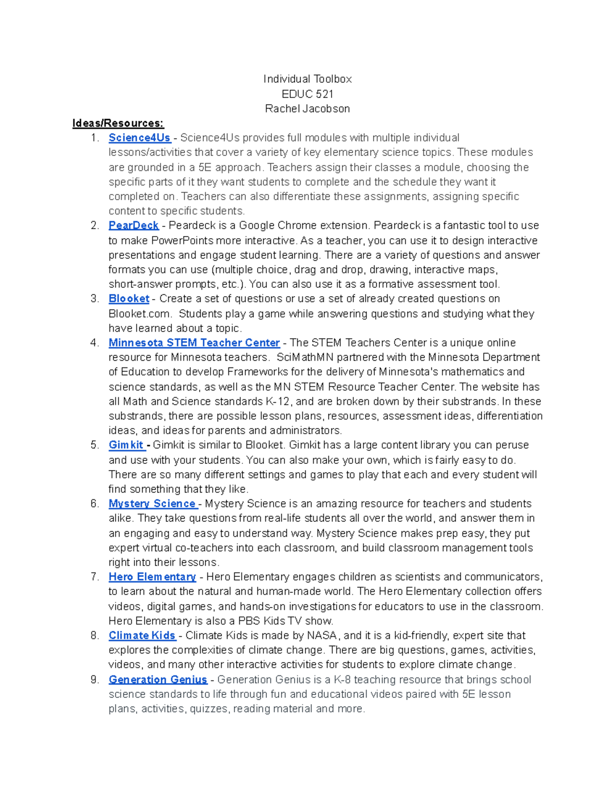 Invididual Toolbox - Professor Connie Bryant - Individual Toolbox EDUC ...