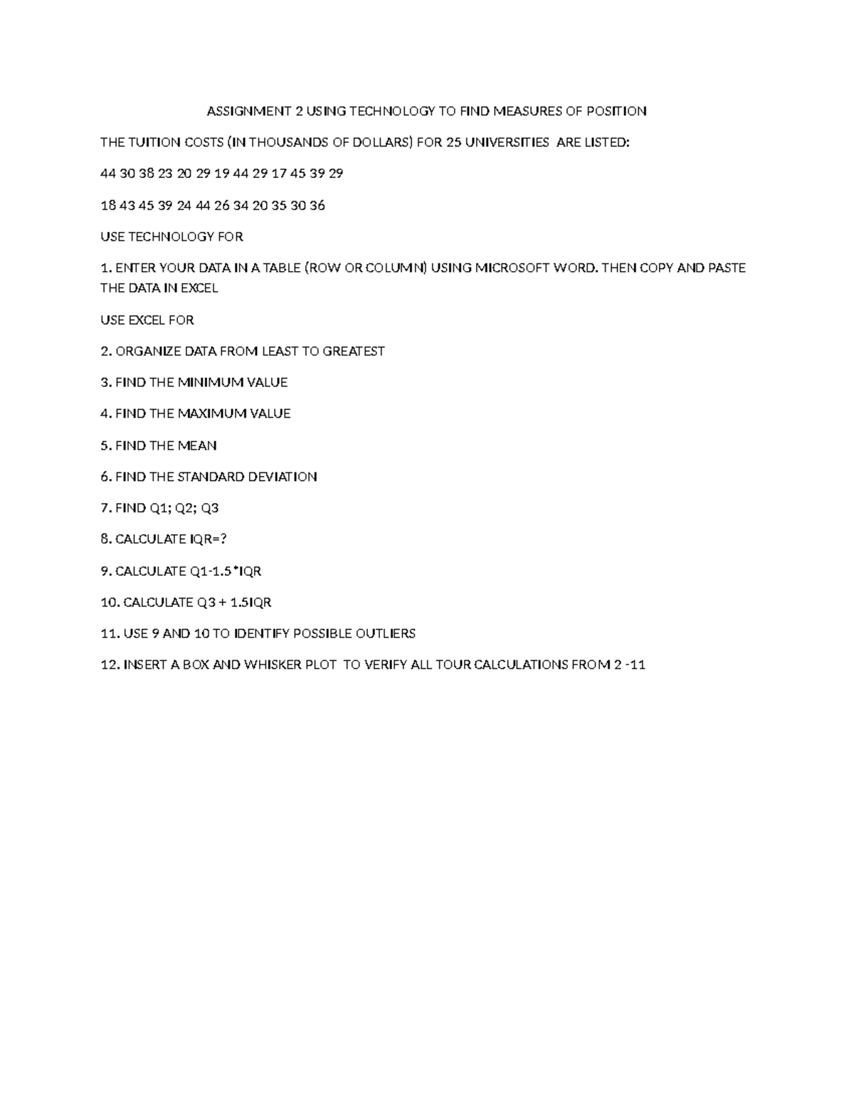 Assignment 2 Using Technology TO FIND Measures OF Position - ASSIGNMENT 2 USING TECHNOLOGY TO ...