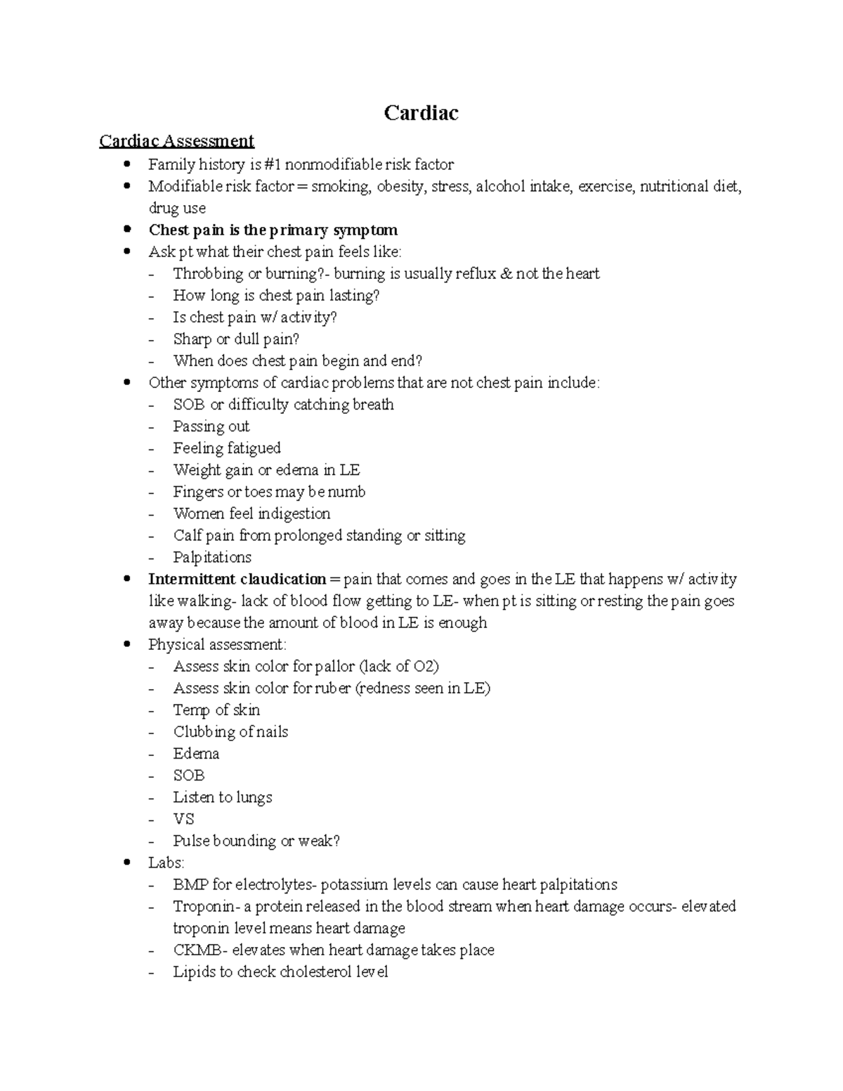 Cardiac-EXAM- Review - study guide - Cardiac Cardiac Assessment Family ...