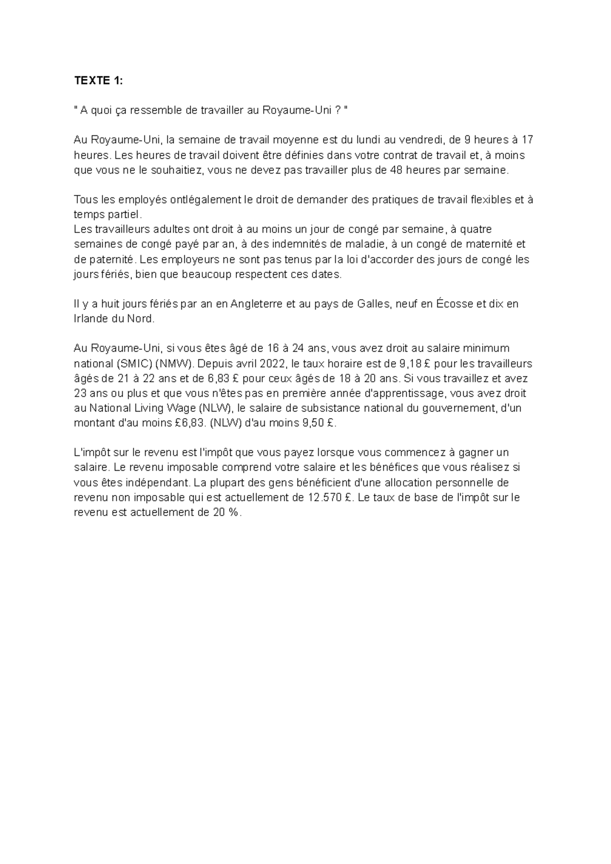 Textes version anglais - TEXTE 1: " A quoi ça ressemble de travailler ...