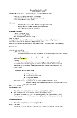 7E Detailed Lesson Plan for Force Grade 7 - 7E Detailed Lesson Plan for ...