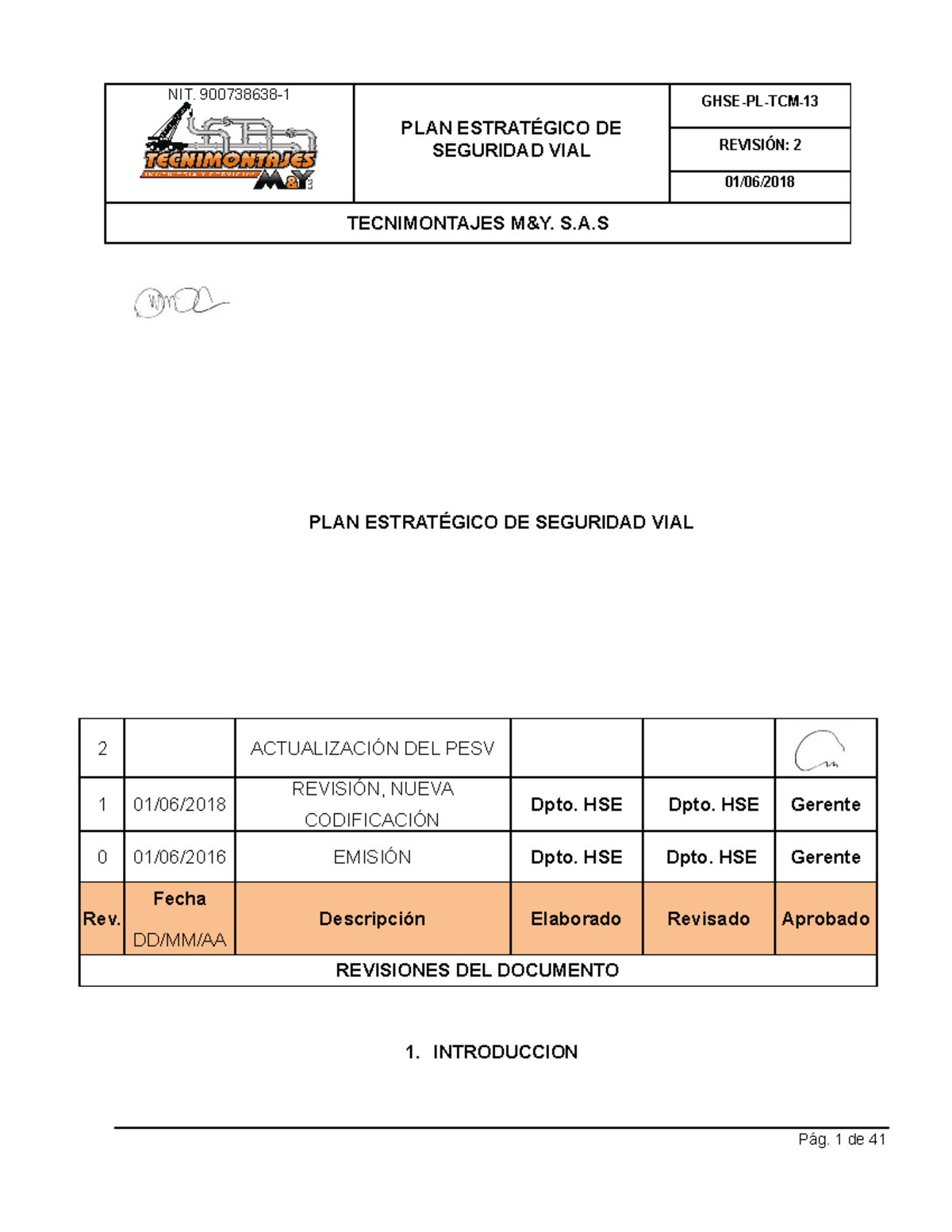 GHSE-PL-TCM-13 Plan estrategico de seguridad vial - PLAN ESTRATÉGICO DE ...