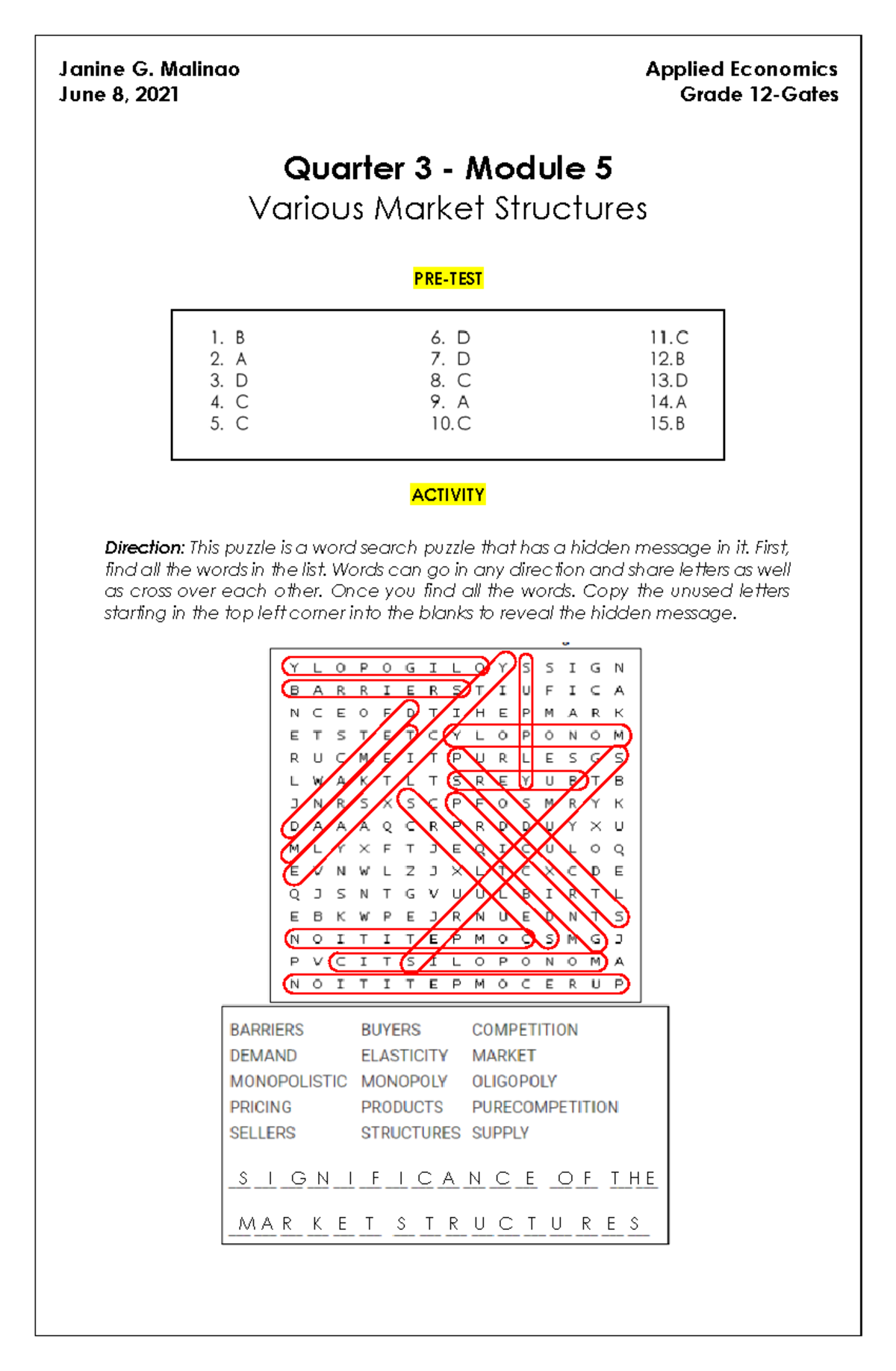 Applied Economics Q3 M5 Janine G Malinao Gates - Quarter 3 - Module 5 ...