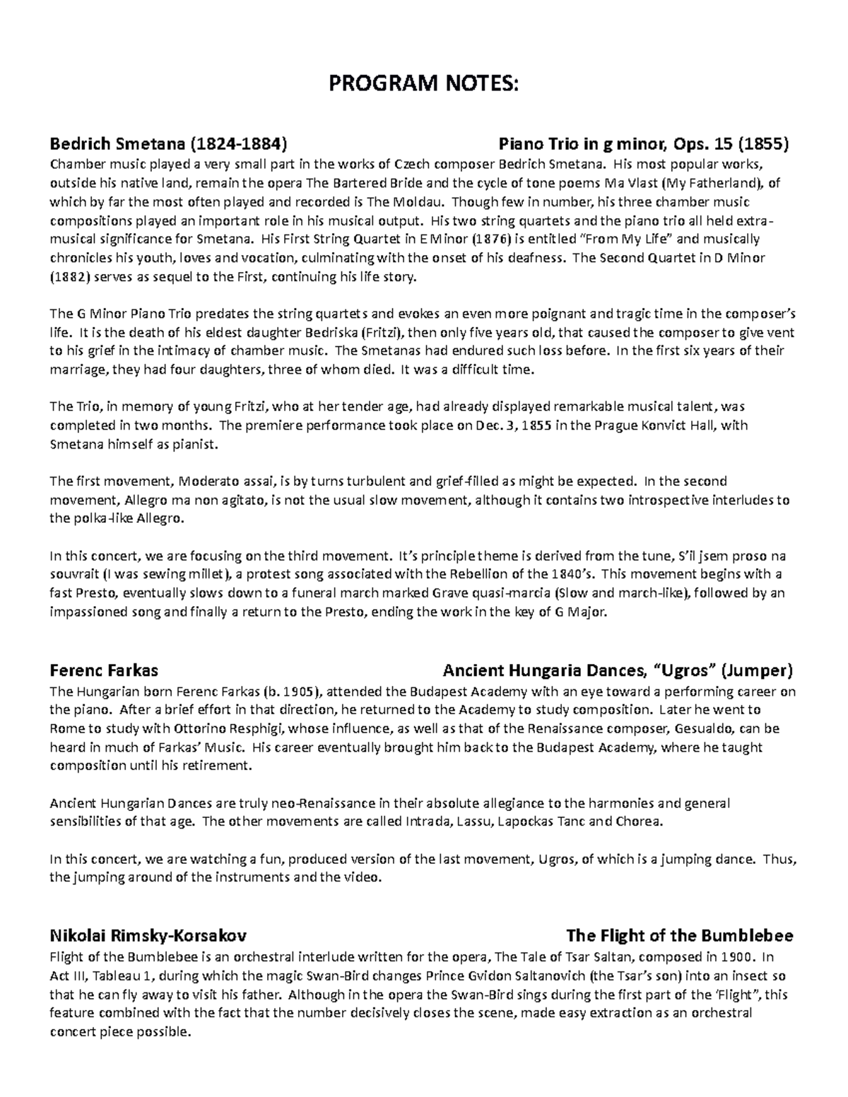 QM Chamber Music Concert Program Notes - PROGRAM NOTES: Bedrich Smetana ...