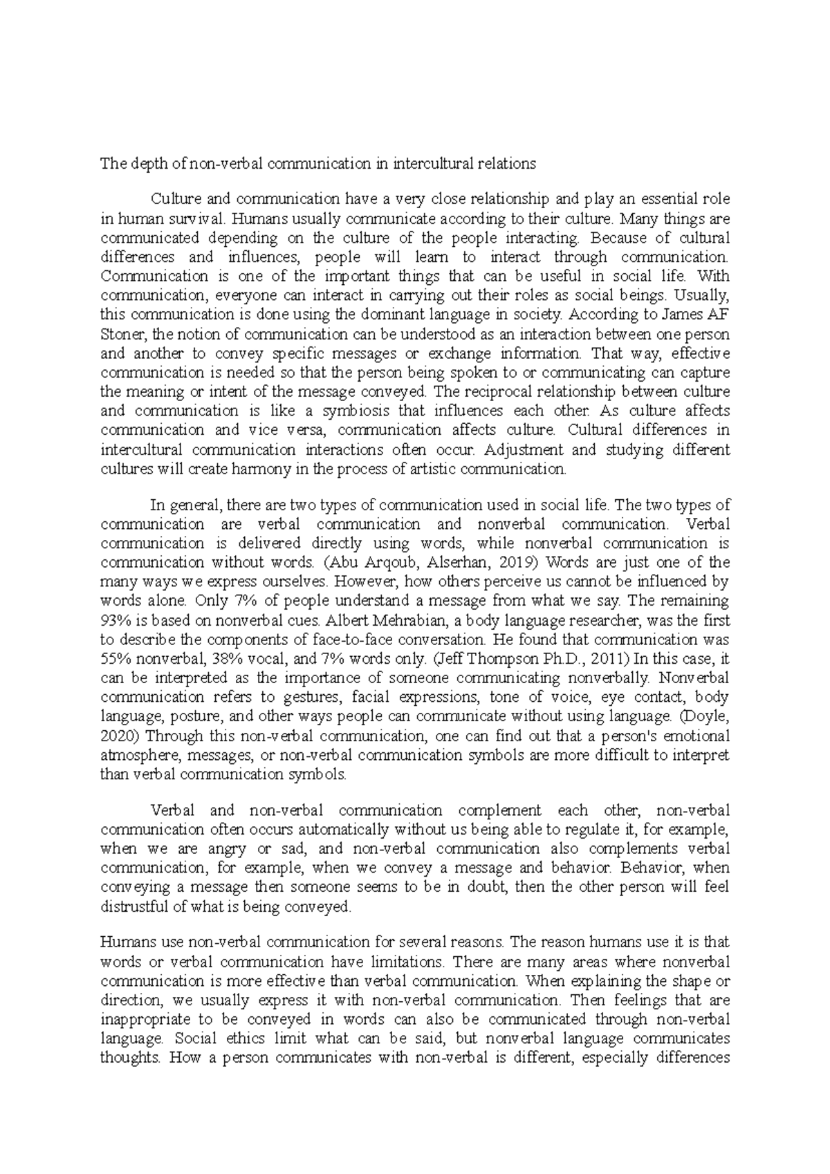 Essay Writing The depth of non verbal communication in intercultural ...