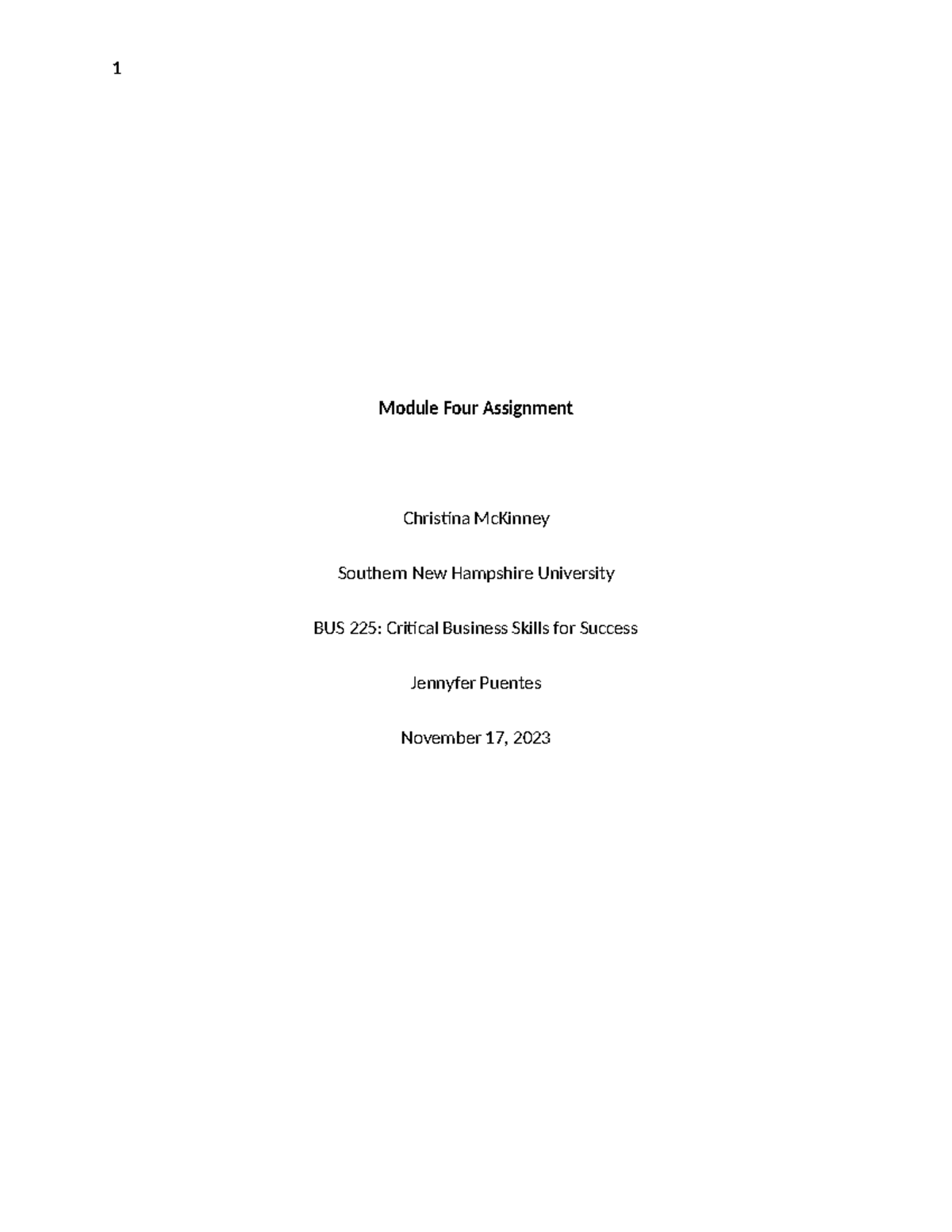 BUS225 Module Four Assignment - Module Four Assignment Christina McKinney Southern New Hampshire ...