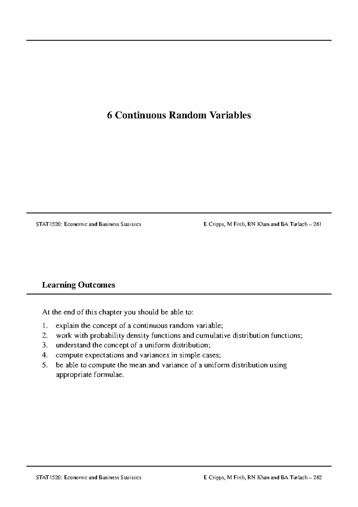 13694279 - lecture 3 - 6 Continuous Random Variables STAT1520: Economic and Business Statistics ...