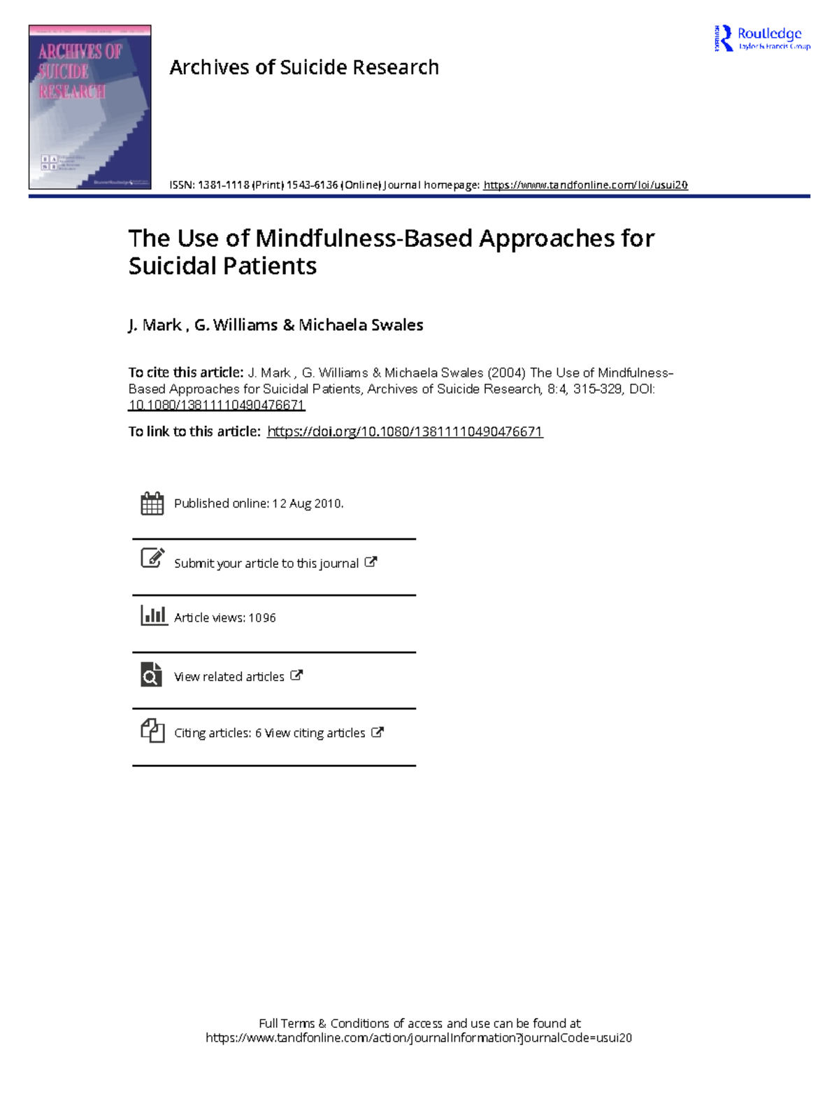 The Use of Mindfulness Based Approaches for Suicidal Patients - Mark ...