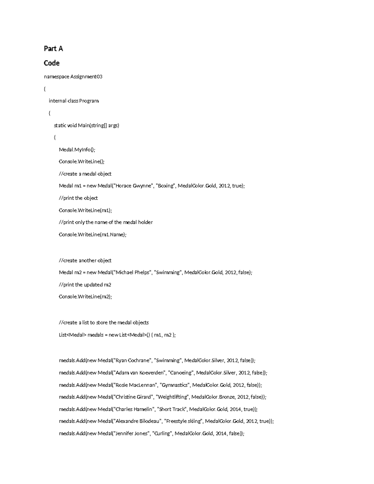 Jass Programming Assignment 03 Part A Code Namespace Assignment Internal Class Program