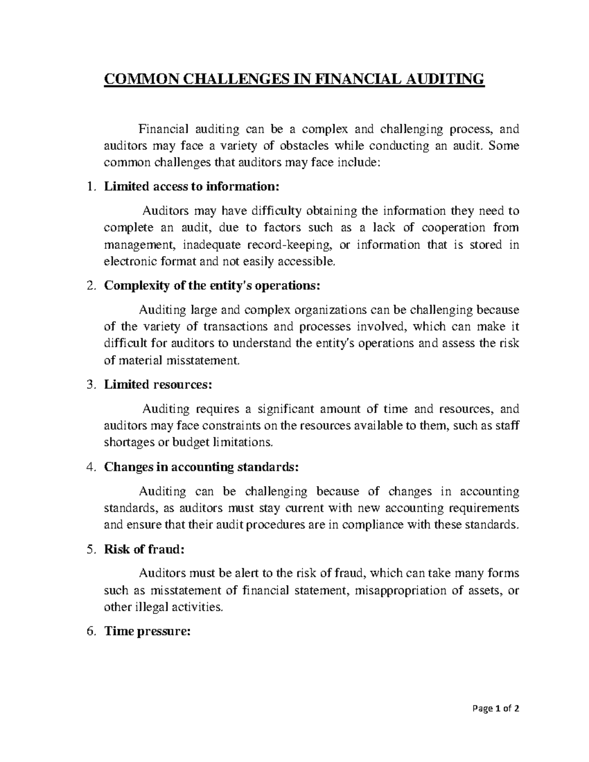 "Overcoming Common Challenges in Financial Auditing" - Page 1 of 2 ...