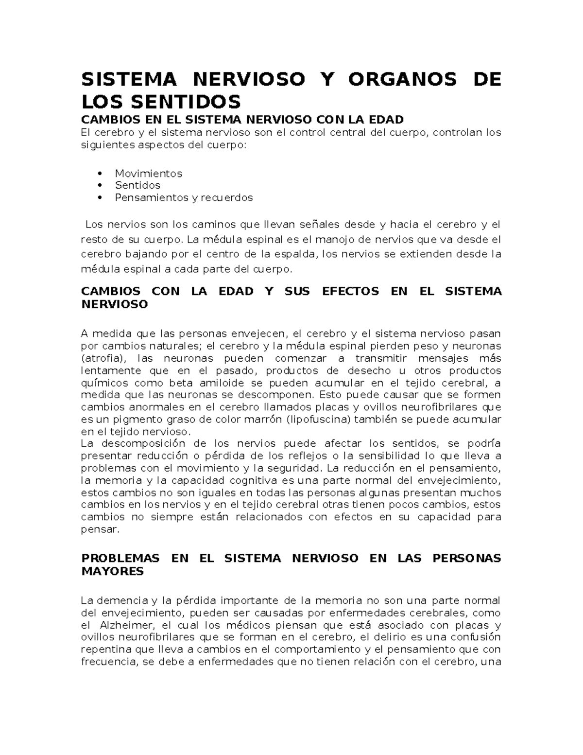 Sistema nervioso y organos de los sentidos - SISTEMA NERVIOSO Y ORGANOS ...