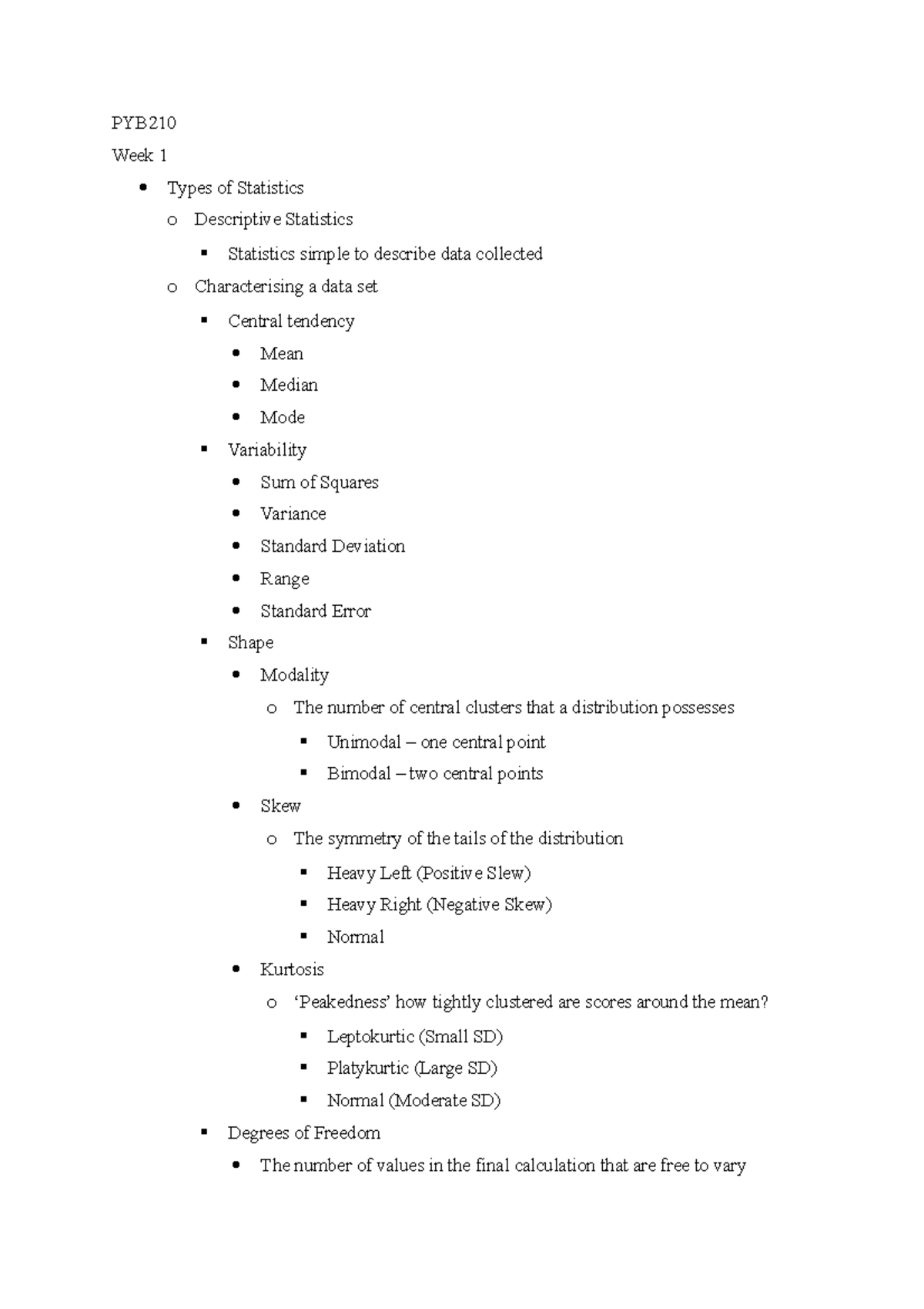 Pyb210 Notes Pyb Week 1 Types Of Statistics O Descriptive Statistics Statistics Simple To