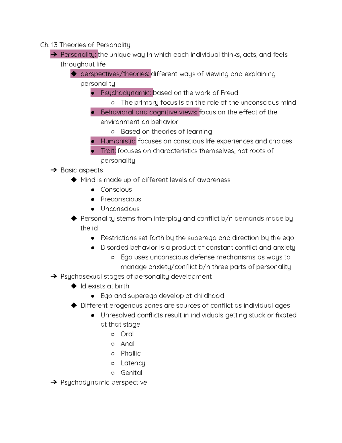 Chapter 13 Theories of Personality - Ch. 13 Theories of Personality ...