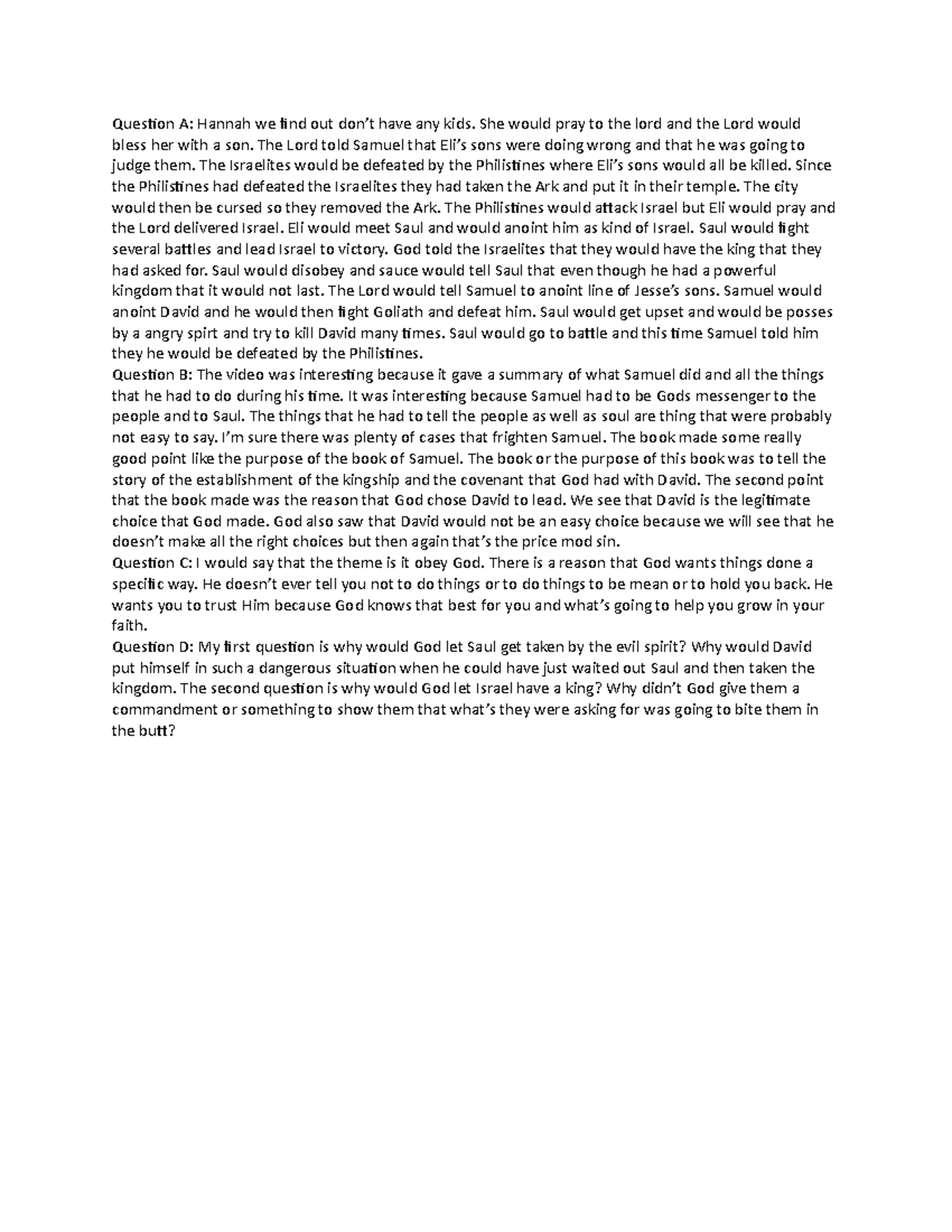 OT RN# 10 - Lecture notes - Quesion A: Hannah we ind out don’t have any ...