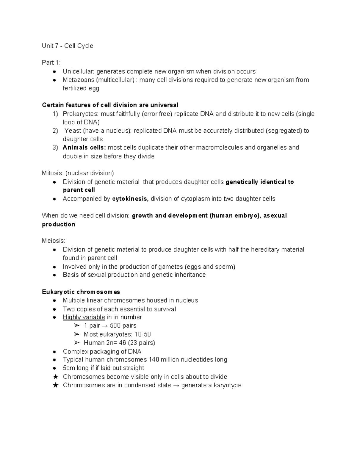 BIOL 3185 Notes Cell Cycle - Unit 7 - Cell Cycle Part 1: Unicellular ...