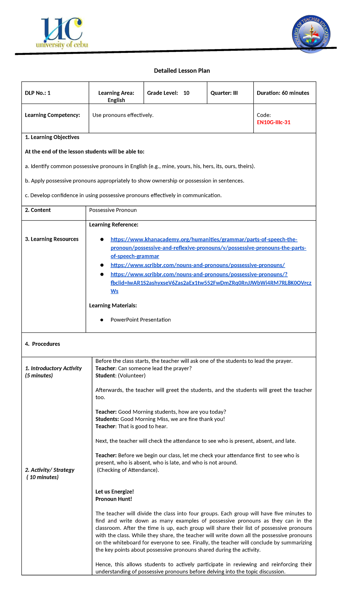 ENGL-22- Iplan- Rublica & Rodriguez - Detailed Lesson Plan DLP No.: 1 ...