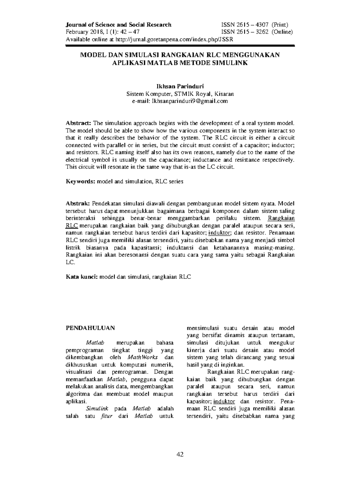 106 122 1 SM - 0OOOO - February 2018, I (1): 42 – 47 ISSN 2615 – 3262 ...