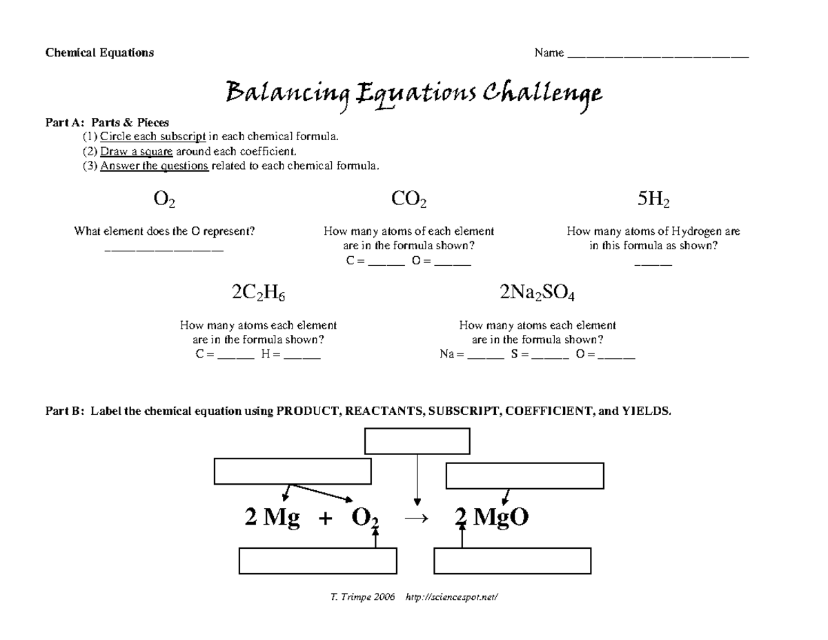 Chemical equations 2 - Chemical Equations Name ...