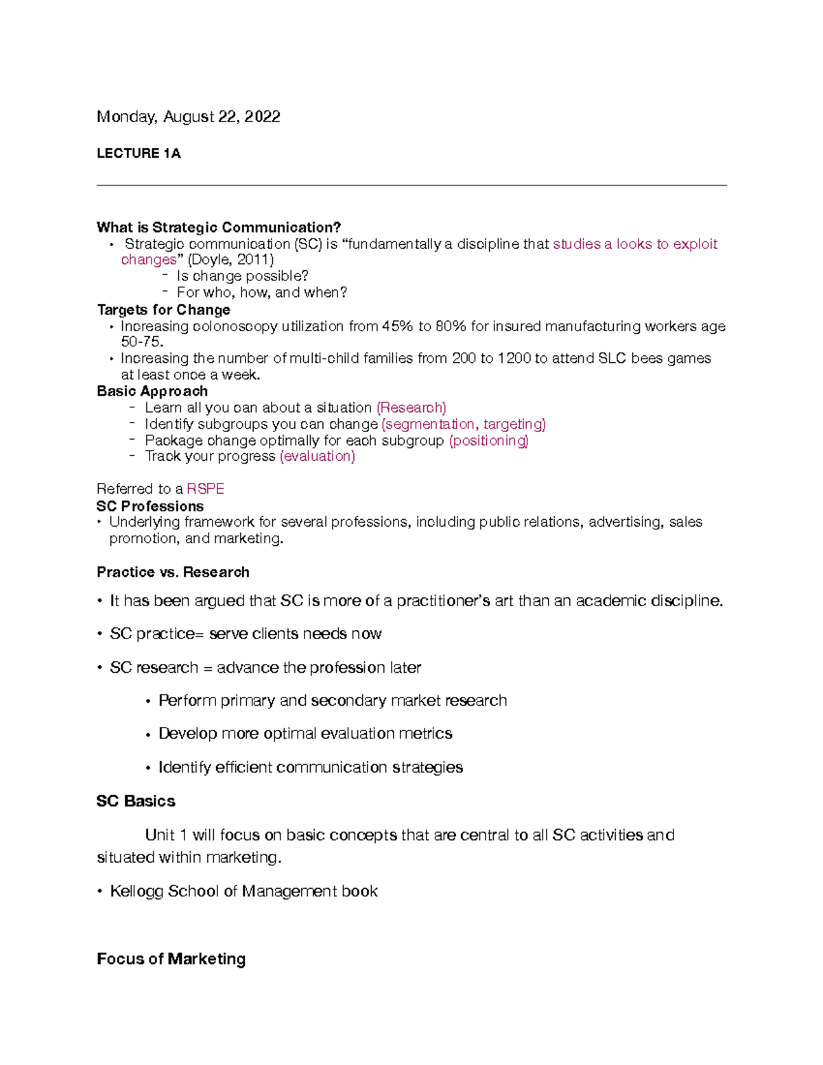 Strat COMM 2580 Notes - Monday, August 22, 2022 LECTURE 1A What is ...