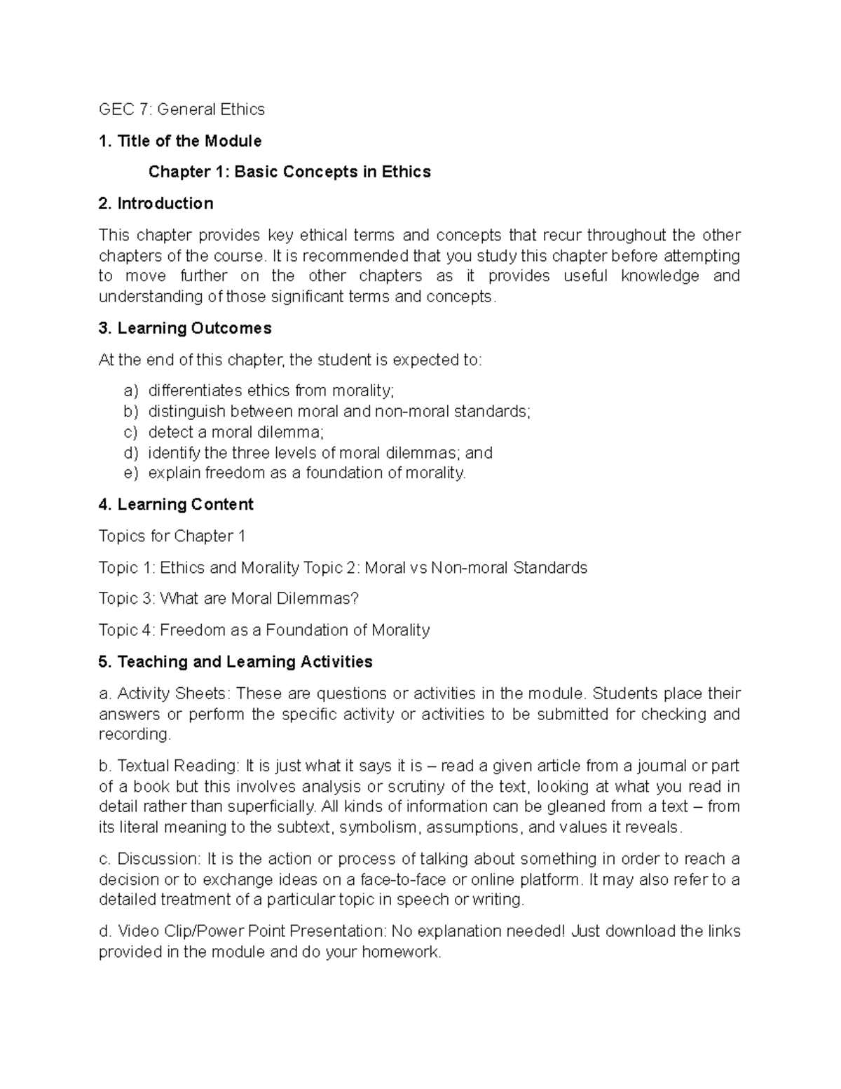 GEC 7 ( Chapter 1) - Basic Concepts in Ethics - GEC 7: General Ethics ...