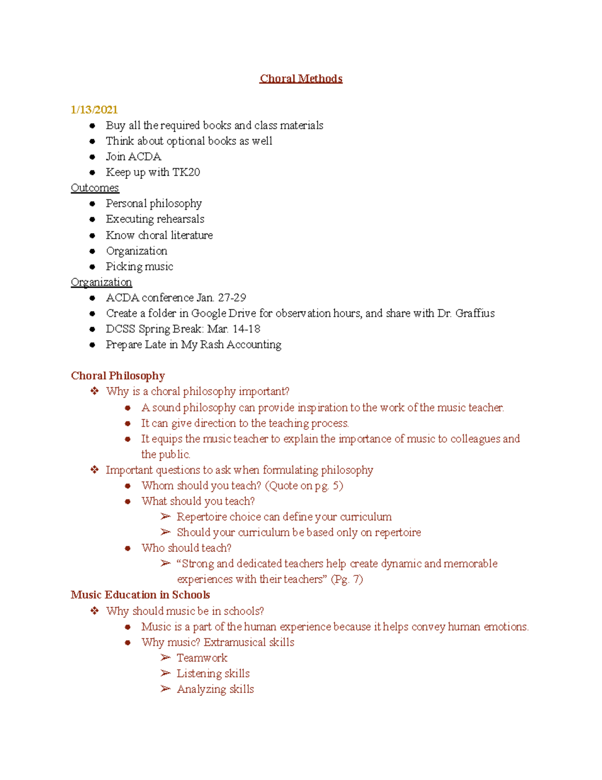 Choral Methods - These are all the lecture notes for this class with ...