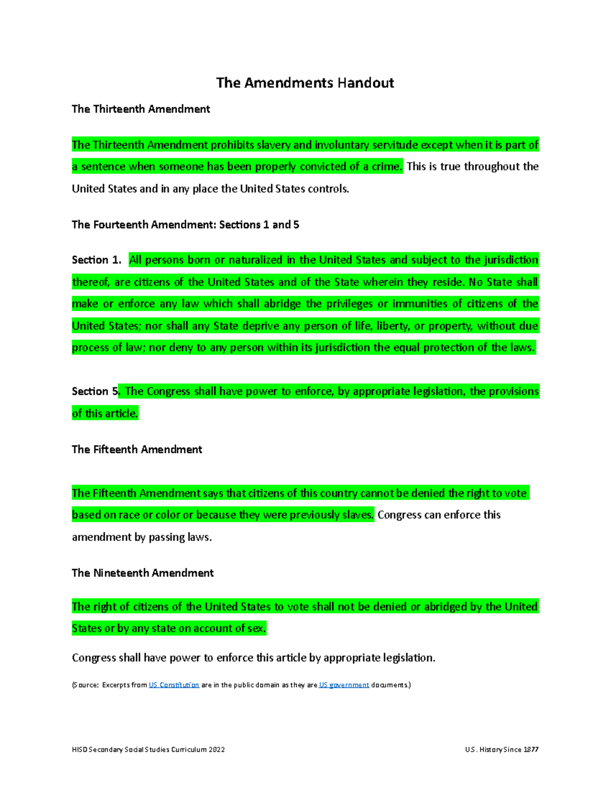 USH Amendments Handout Unit7 unit 7 unit 7 - The Amendments Handout The ...