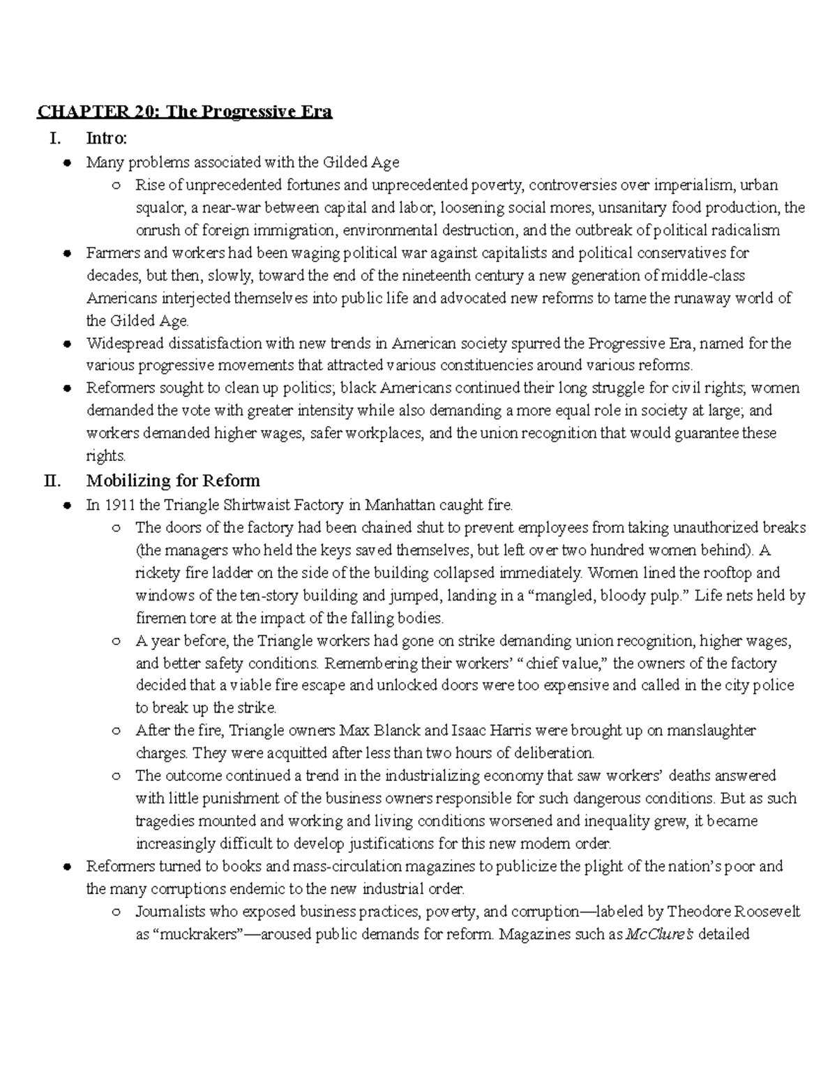 AP US History Yawp Notes - CHAPTER 20: The Progressive Era I. Intro ...