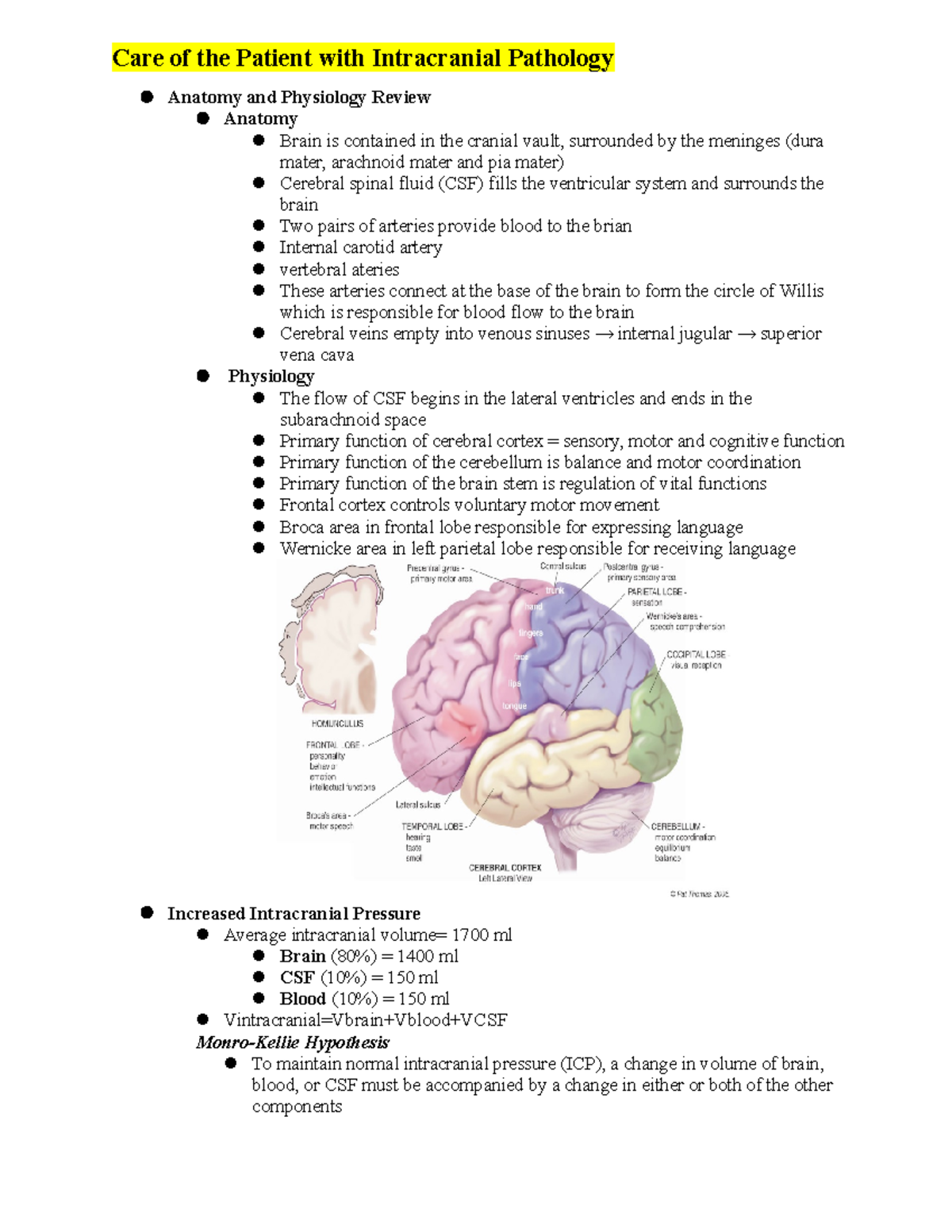 WK 9 Neuro pt. 1 Outline - final - Care of the Patient with ...