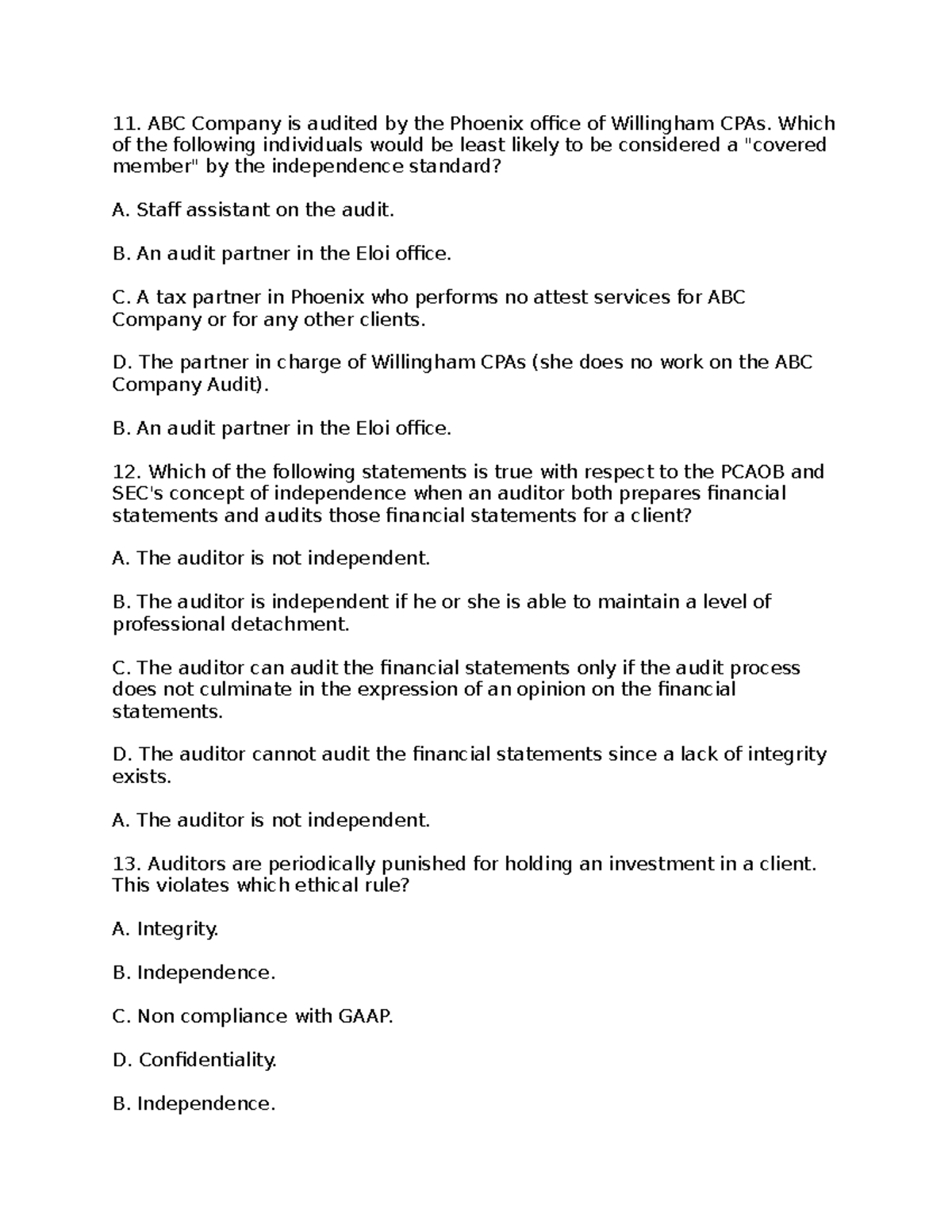 Auditing Theory— Auditing and Assurance Principles - ABC Company is ...