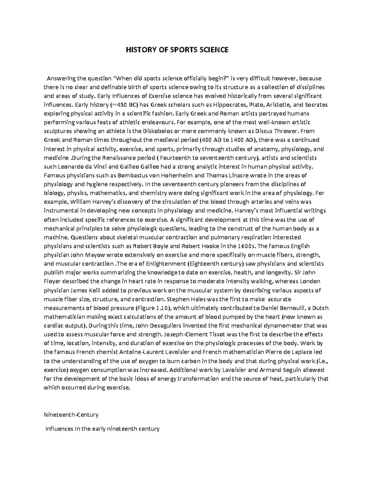 History OF Sports Science-converted - HISTORY OF SPORTS SCIENCE ...