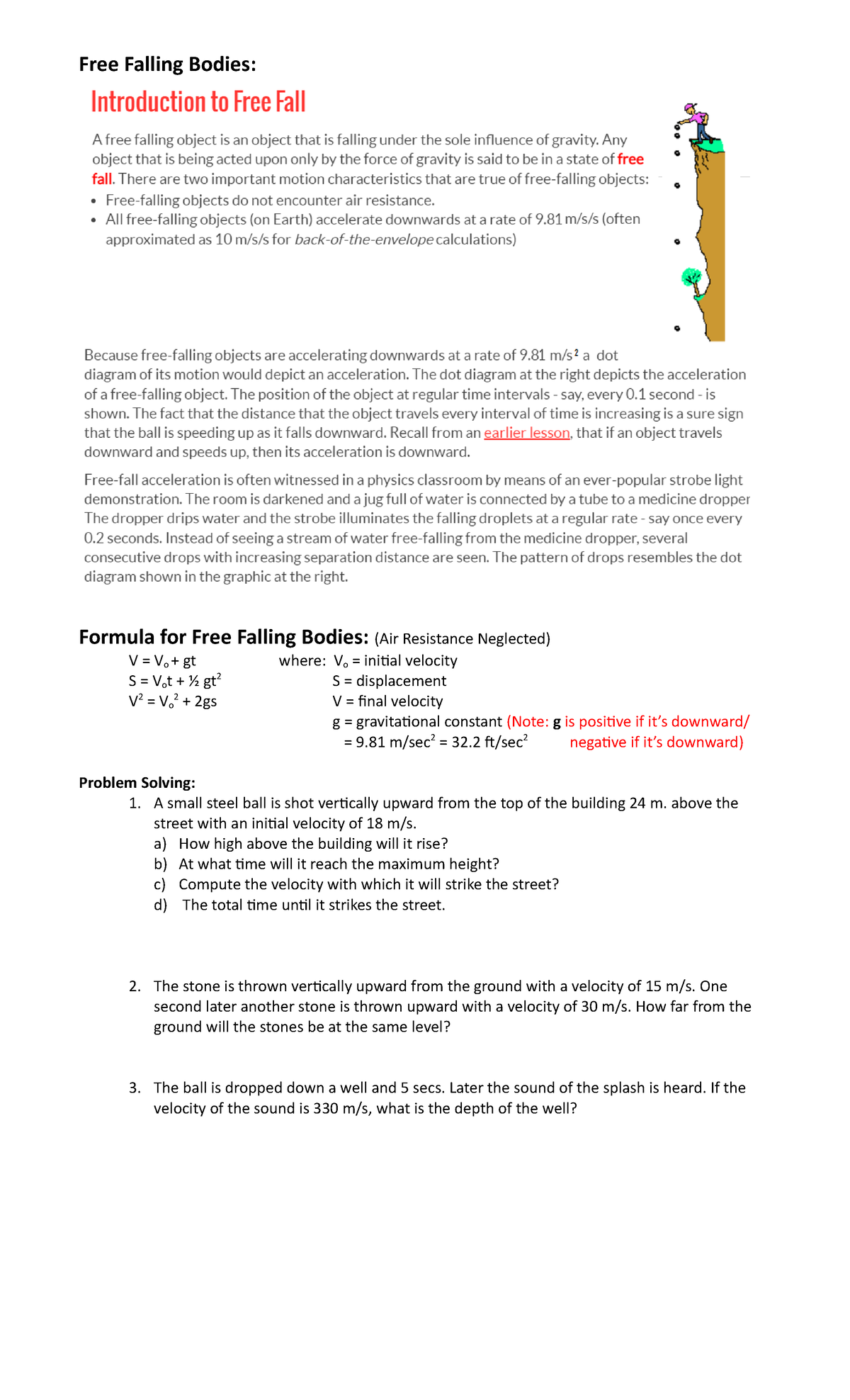 Free Falling Bodies none Free Falling Bodies Formula For Free