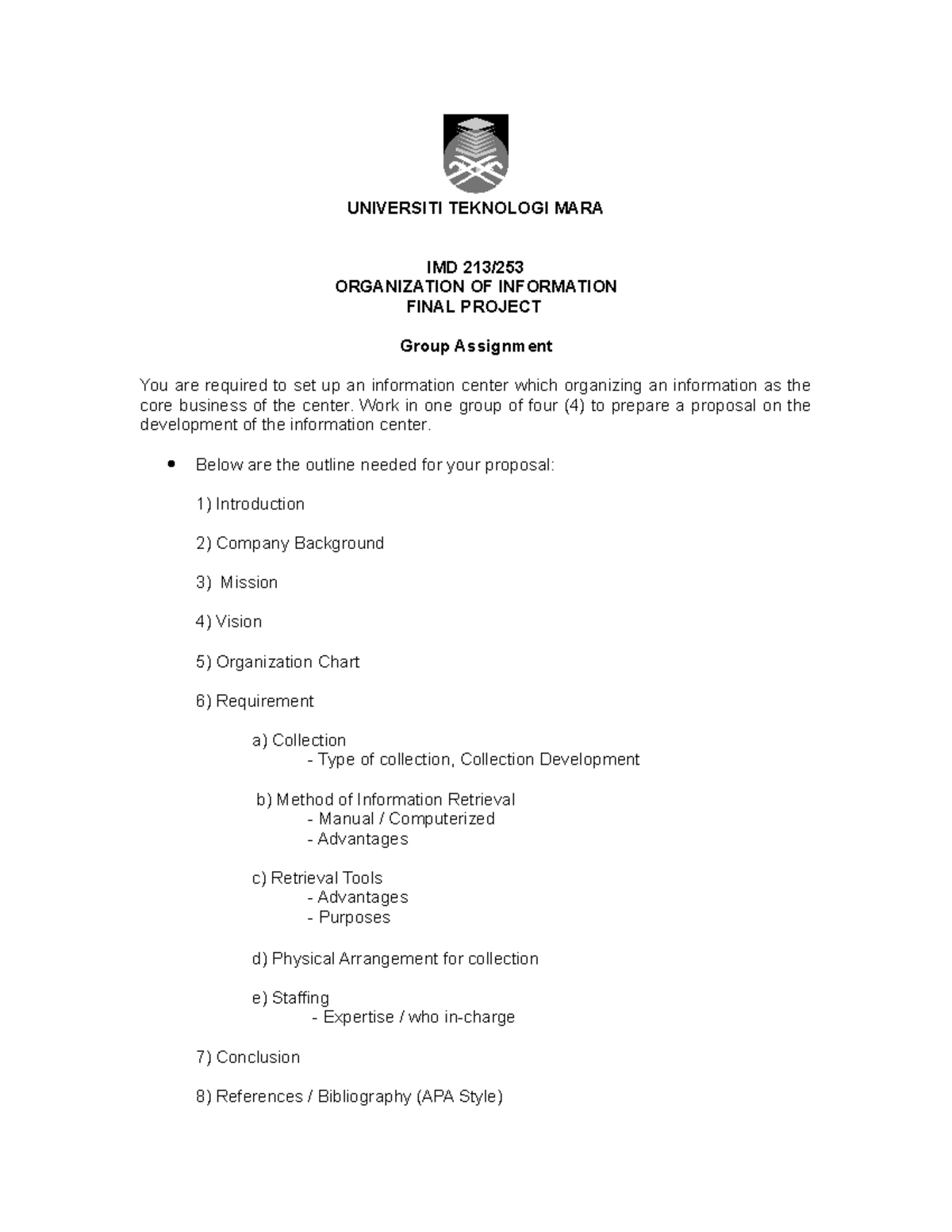 Group Project Student Version - UNIVERSITI TEKNOLOGI MARA ORGANIZATION ...
