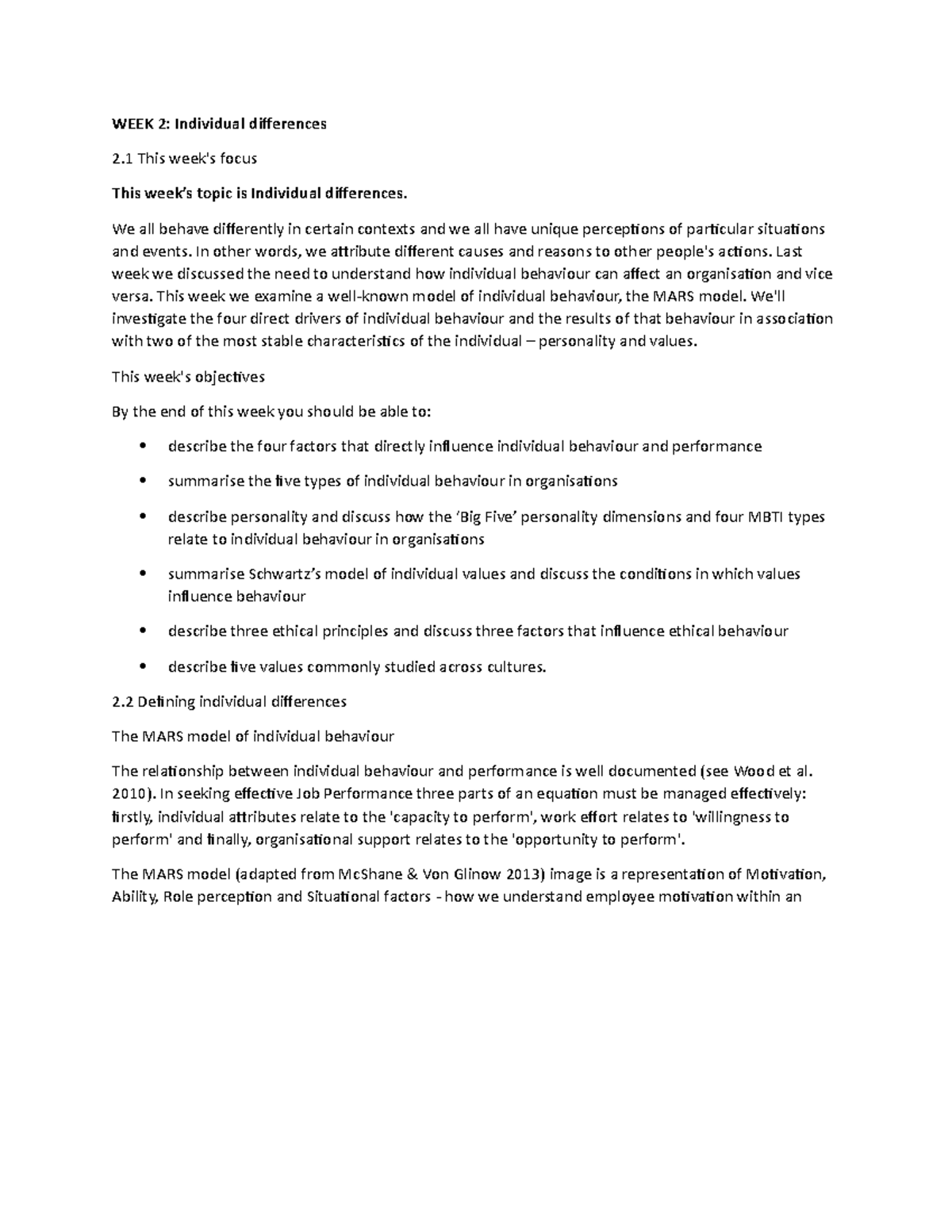 WEEK 2 Individual differences - WEEK 2: Individual differences 2 This ...