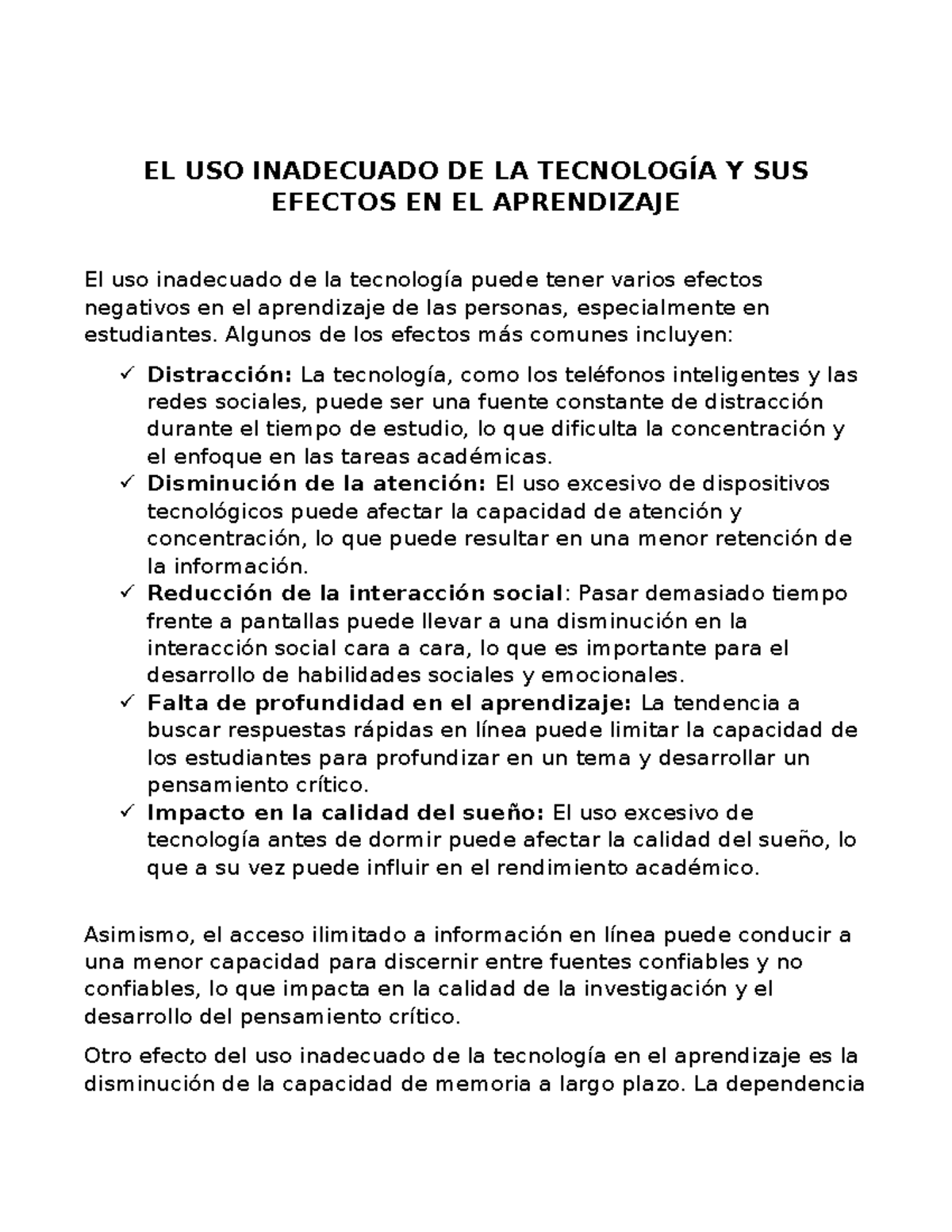 EL USO Inadecuado DE LA Tecnología Y SUS Efectos EN EL Aprendizaje - EL ...