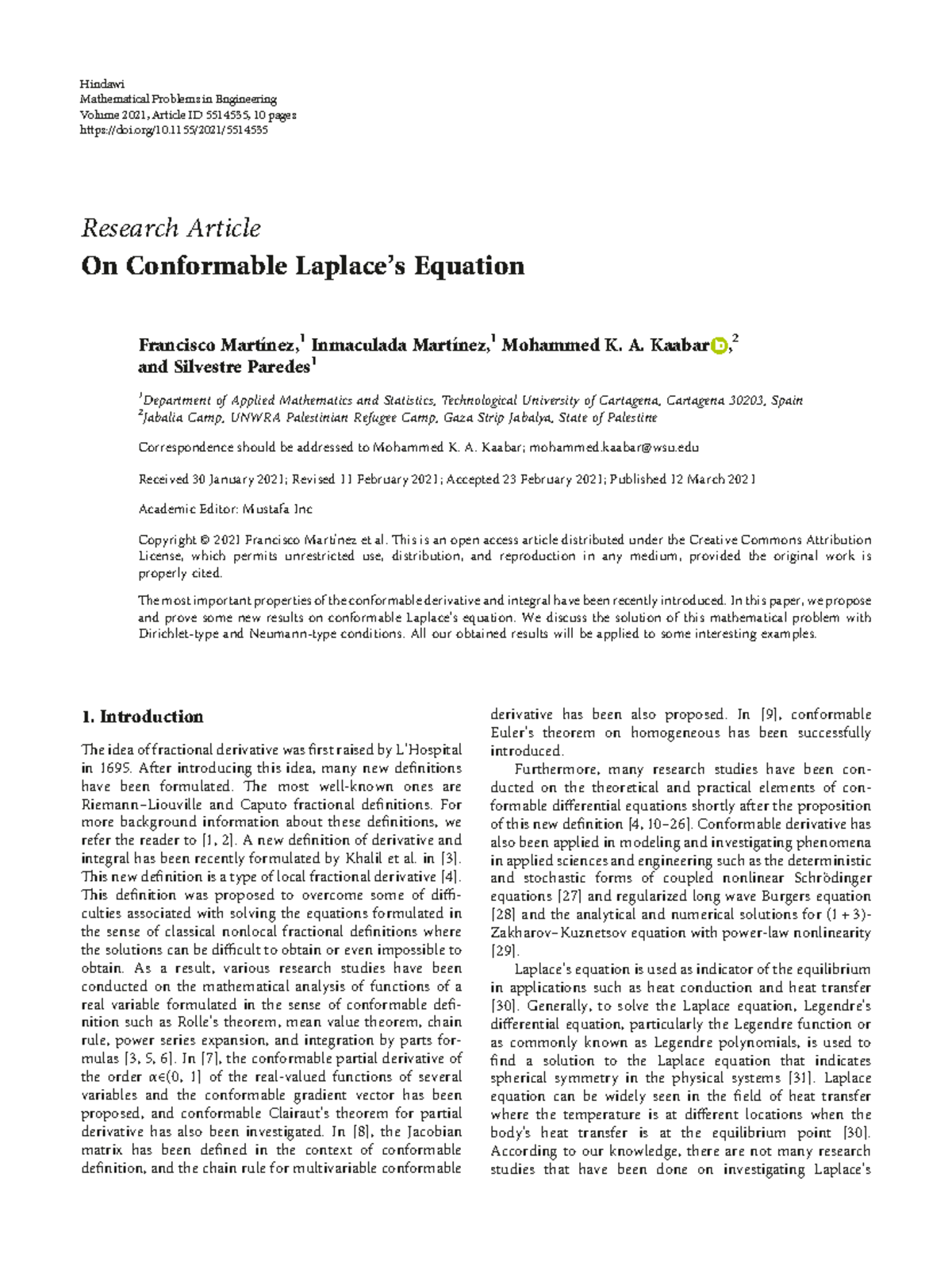 On Conformable Laplaces Equation Research Article On Conformable