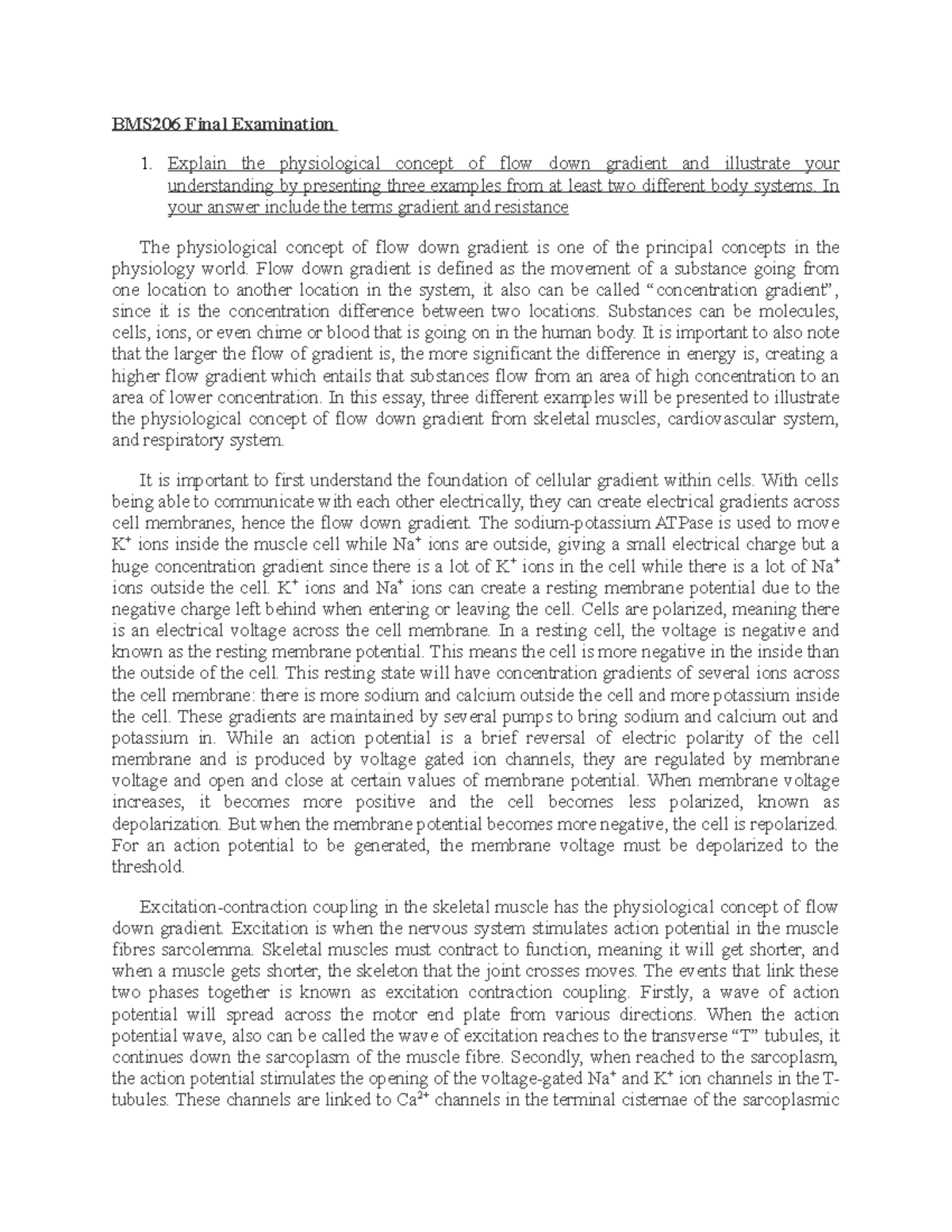BMS206 Final Exam Q1 - The Physiological Concept of Flow Down Gradient ...