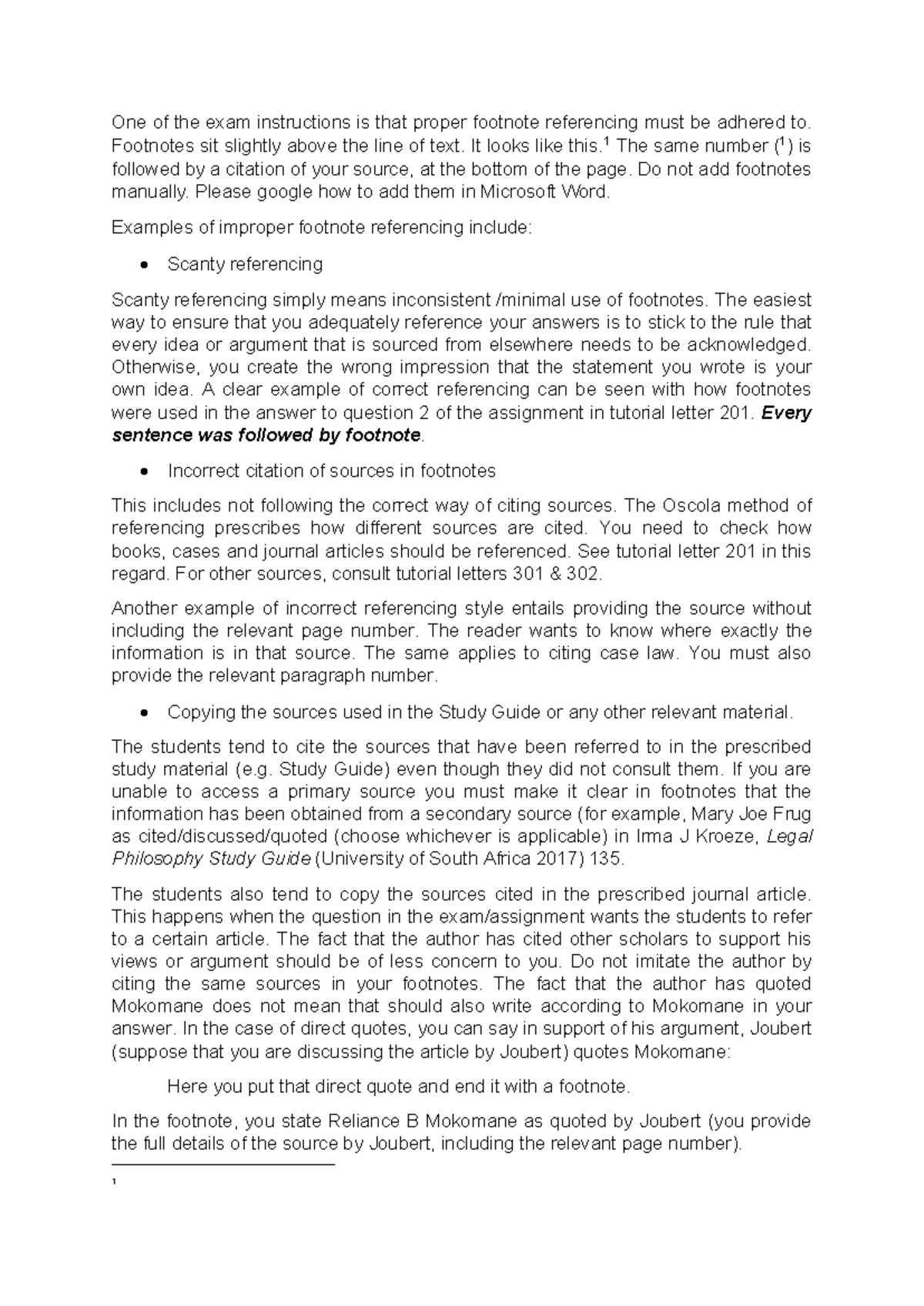 Commentary on the use of footnotes - One of the exam instructions is ...