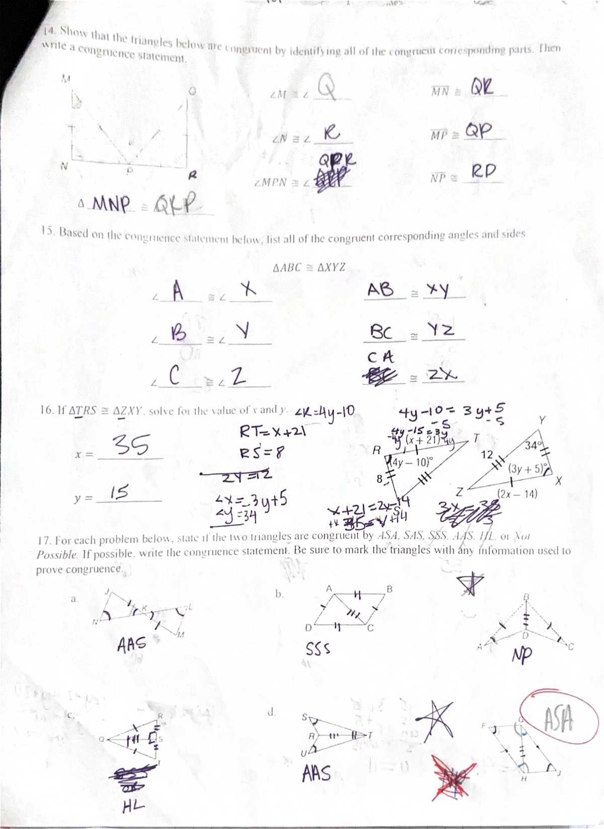 Scanned Document - Geometry triangle congruency - write 14. Show a ...