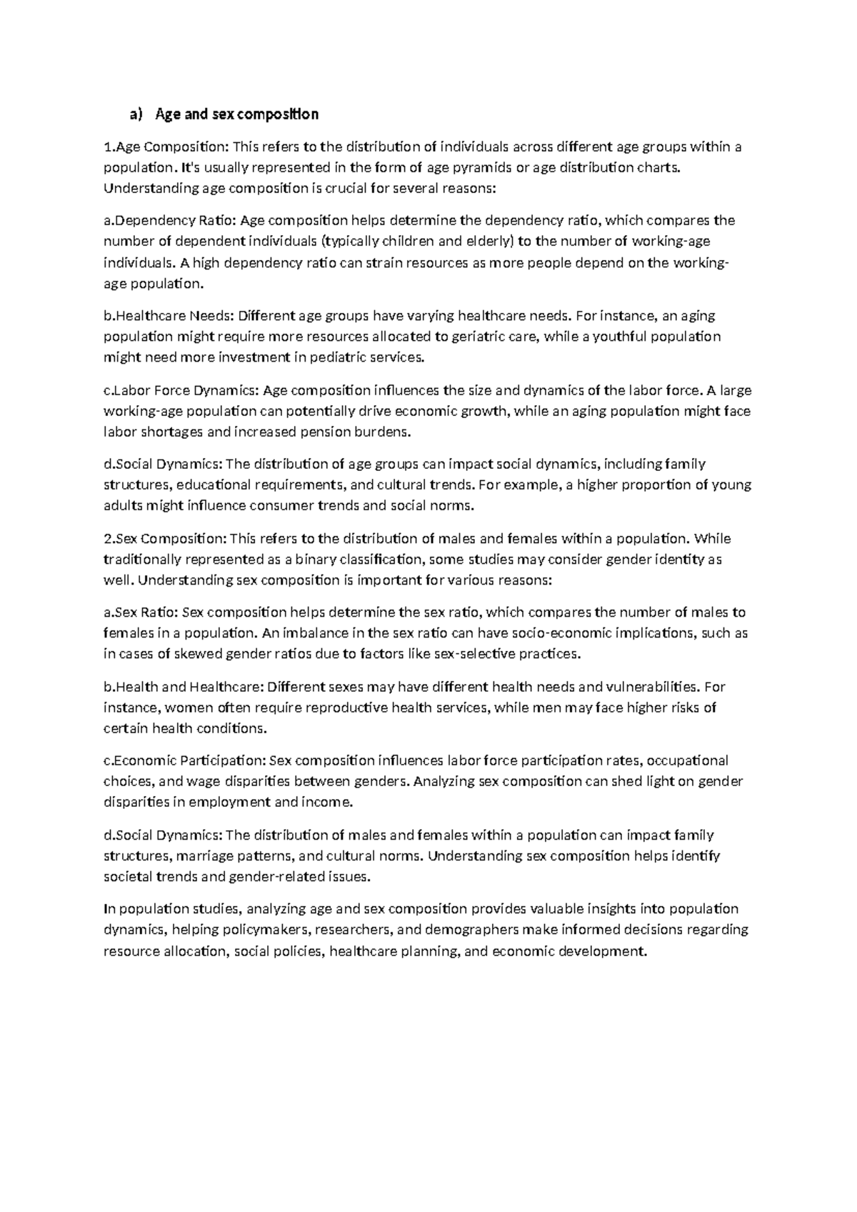 Unit 4 population and gender - a) Age and sex composition 1 Composition ...