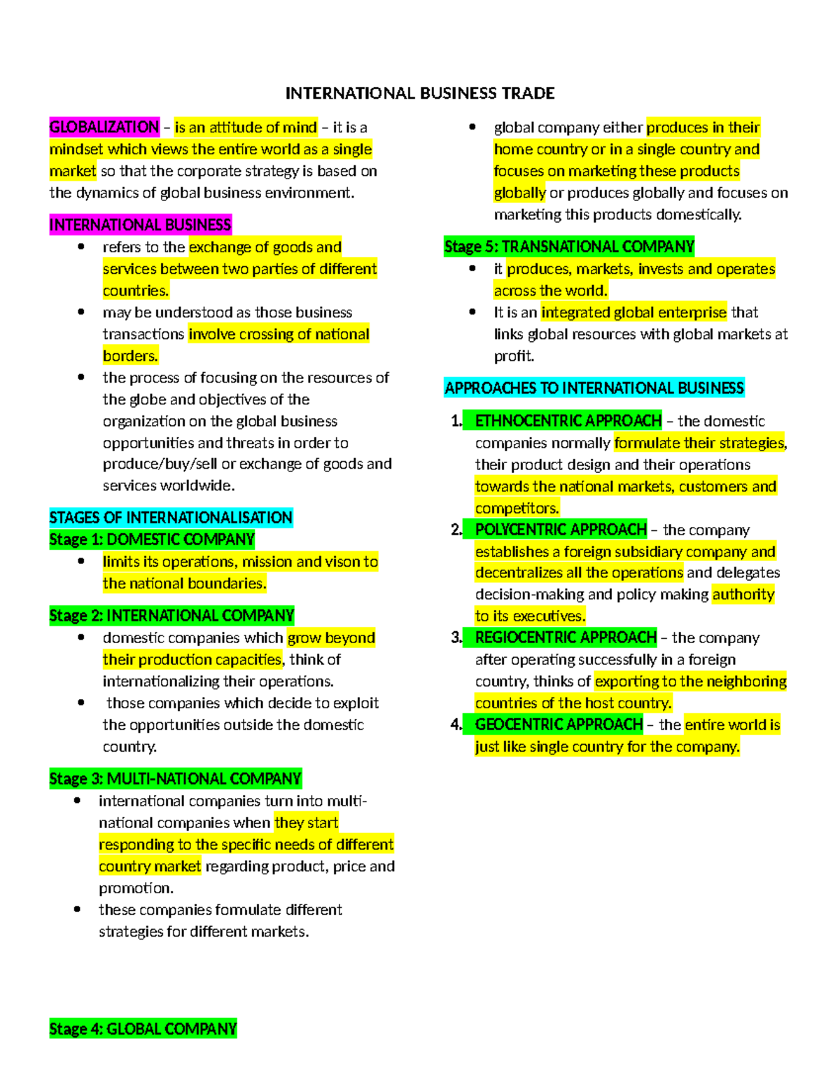 Prelims - INTERNATIONAL BUSINESS TRADE GLOBALIZATION – is an attitude ...