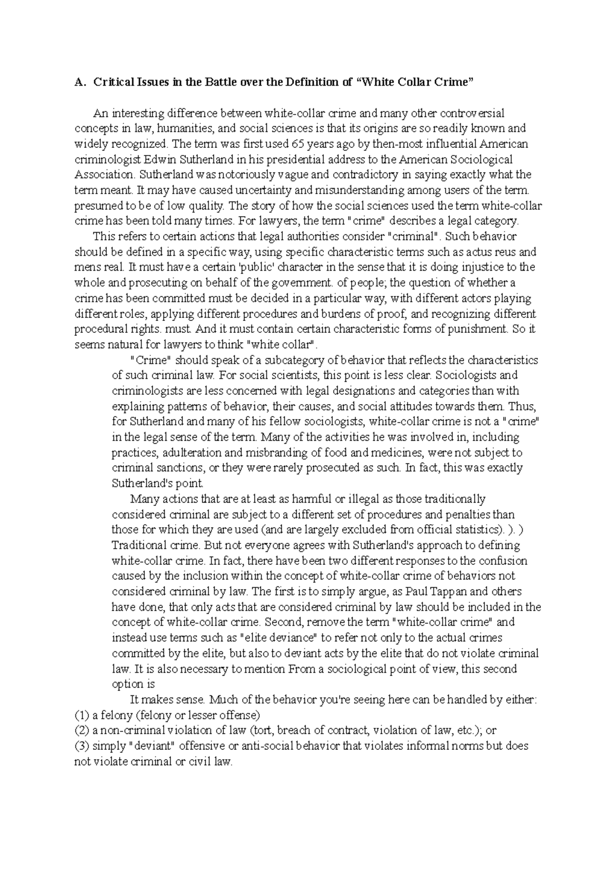 Critical Issues in the Battle over the Definition of - A. Critical ...