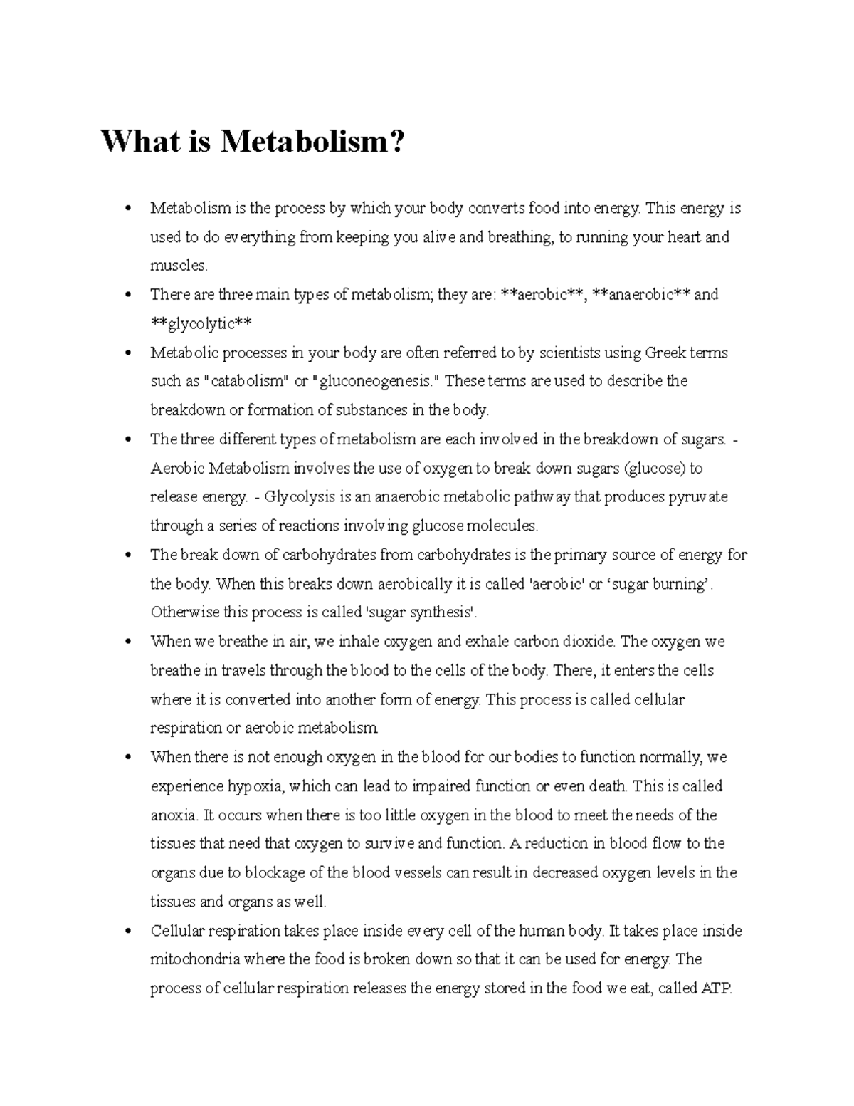 What is Metabolism - notes - What is Metabolism? Metabolism is the ...