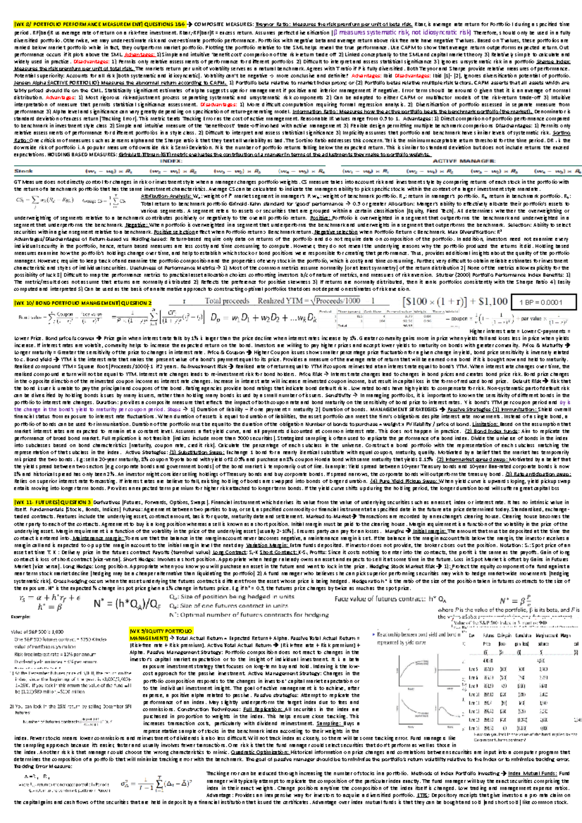Final Applied Portfolio Management Cheat Sheet - PORTFOLIO PERFORMANCE ...