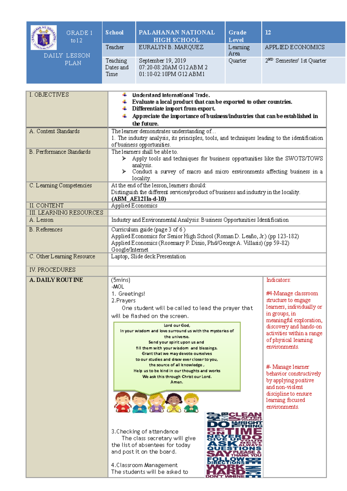 Ethics Filipino Values Demo 11 - GRADE 1 to DAILY LESSON PLAN School ...