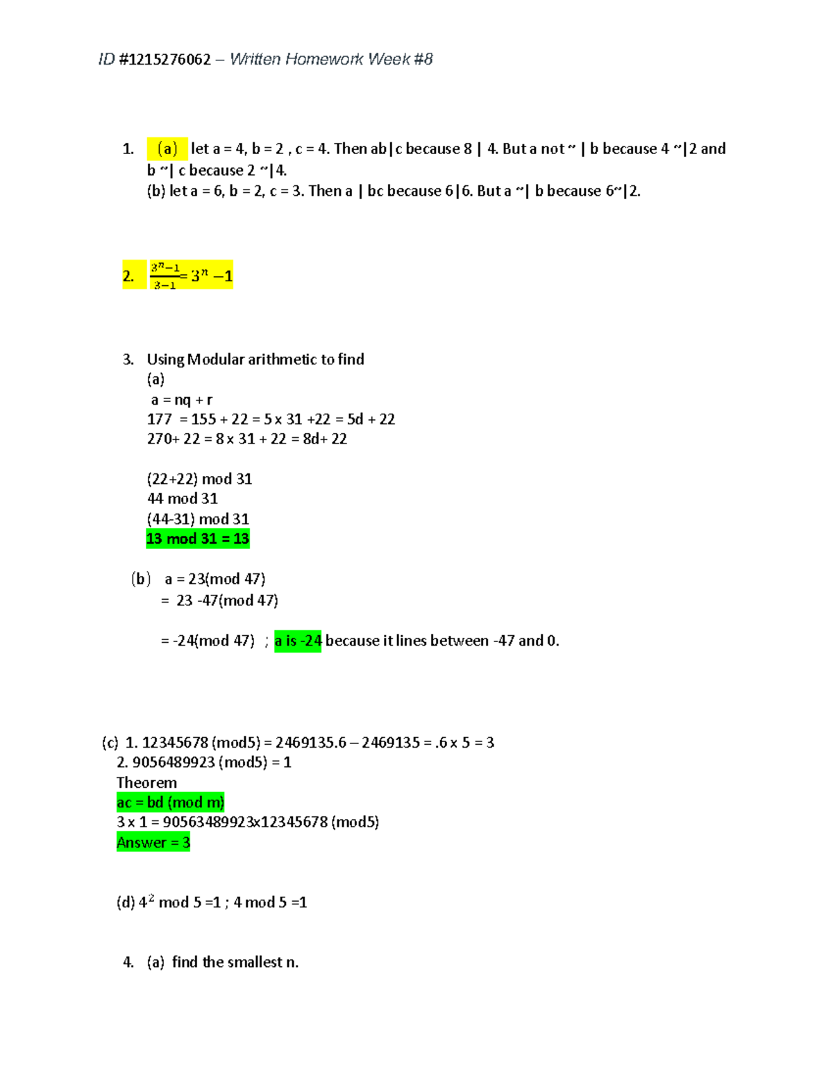 MAT243- F21-Written Assign 8 - ID # 1215276062 3 Written Homework Week ...