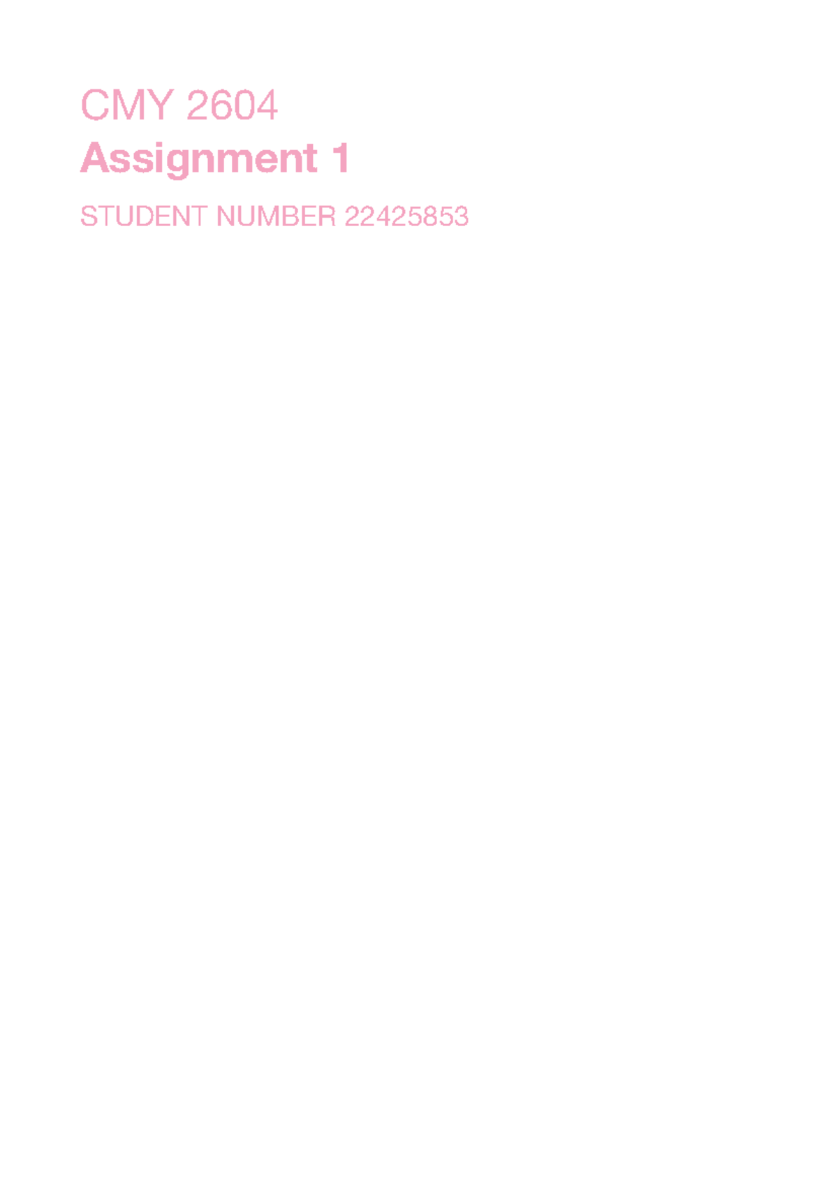CMY 2604 Assignment 1 - This can be used as a guide, please paraphrase ...