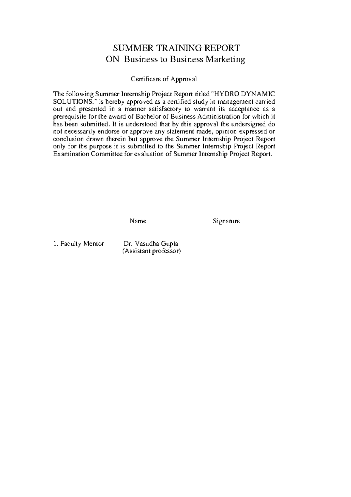 SIP Report f - SUMMER TRAINING REPORT ON Business to Business Marketing ...