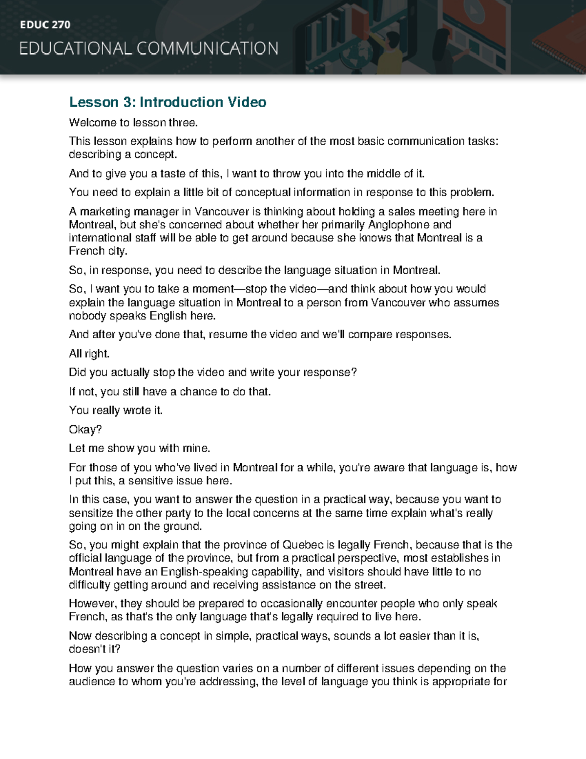 EDUC270 L3 Intro Vid Transcript - Lesson 3: Introduction Video Welcome ...